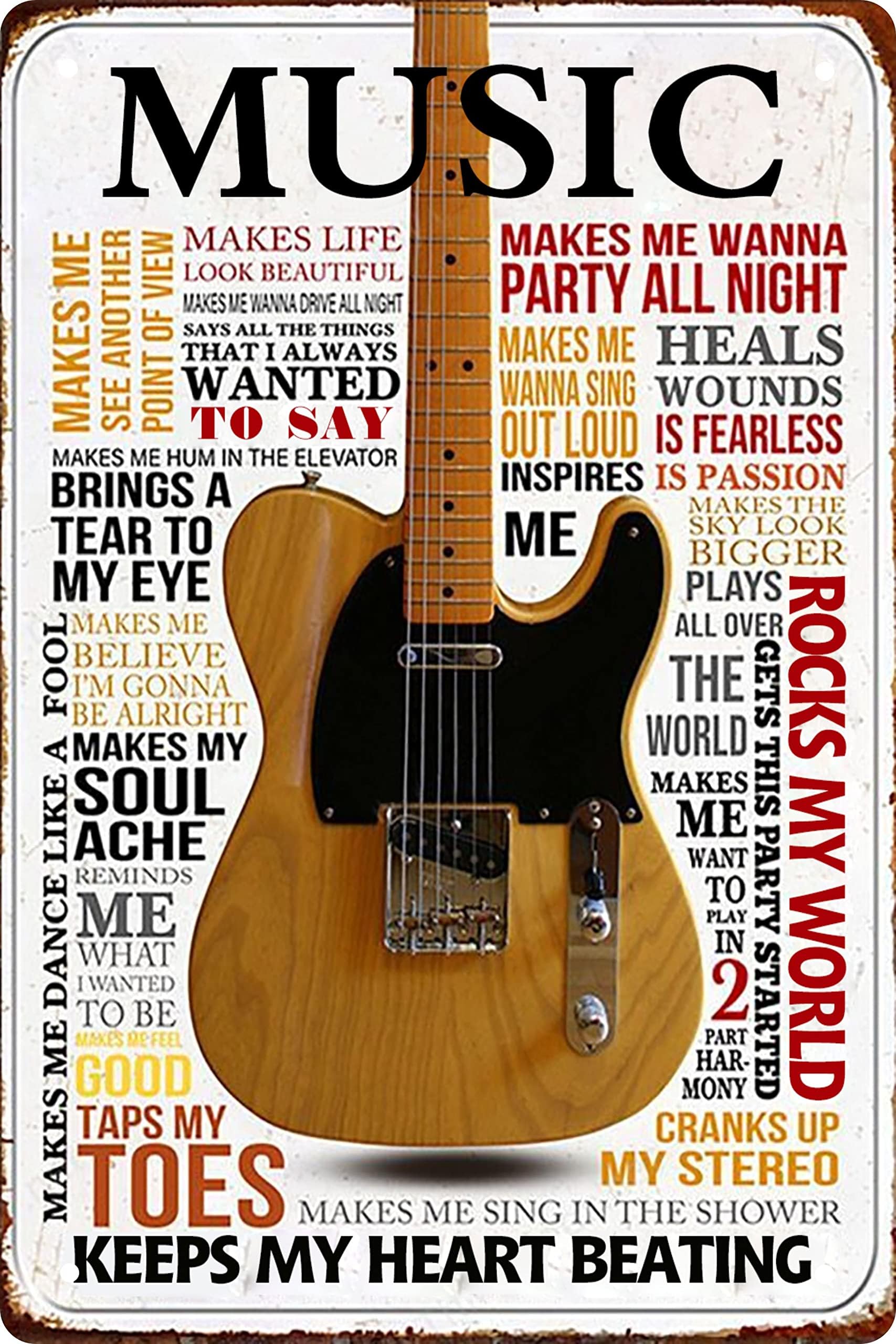 Amazon.com: Guitar Metal Signs Vintage Rock Music Wall Decor Man Cave ...
