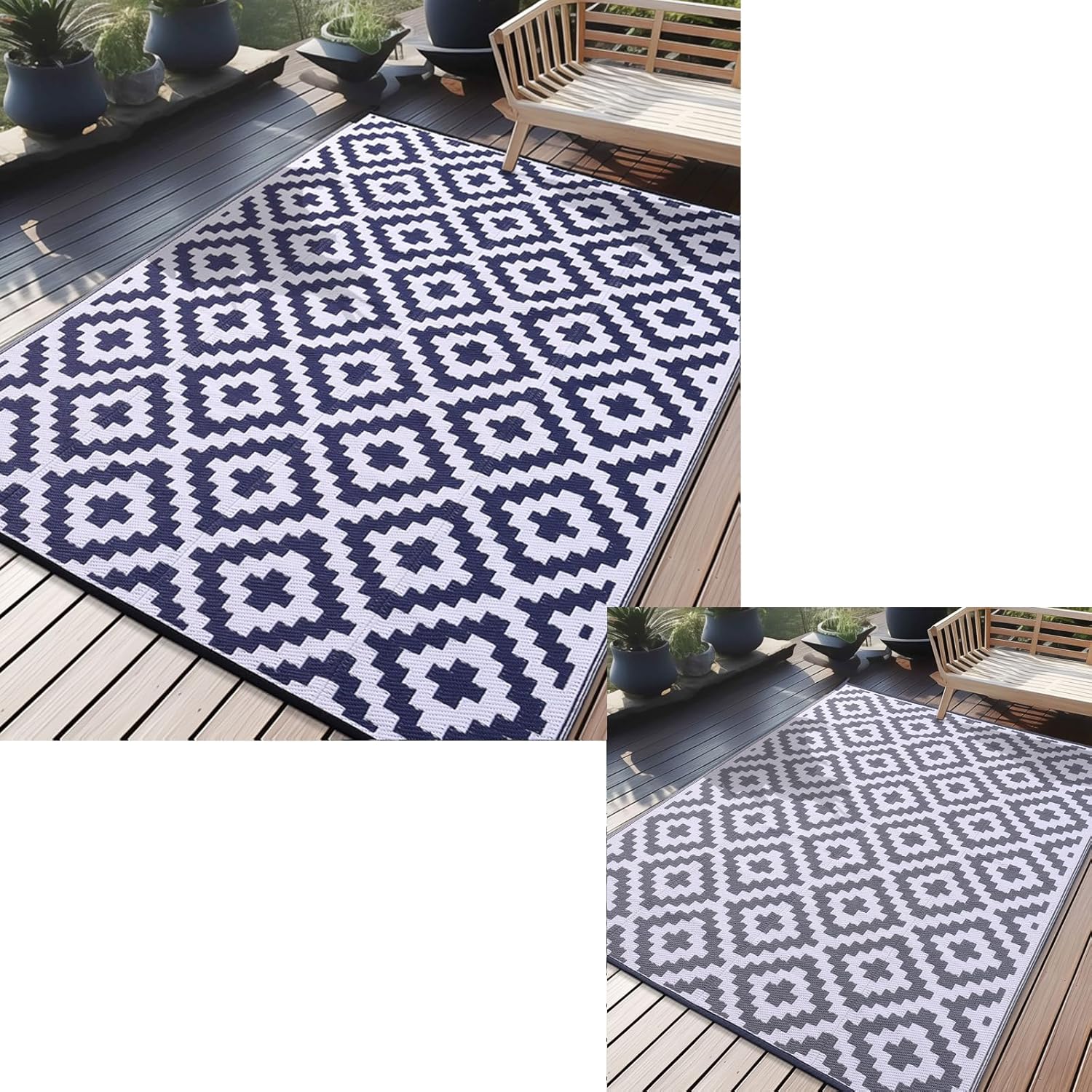 Amazon.com: OLANLY Geometric Outdoor Rug 6x9 ft in Navy & White and ...