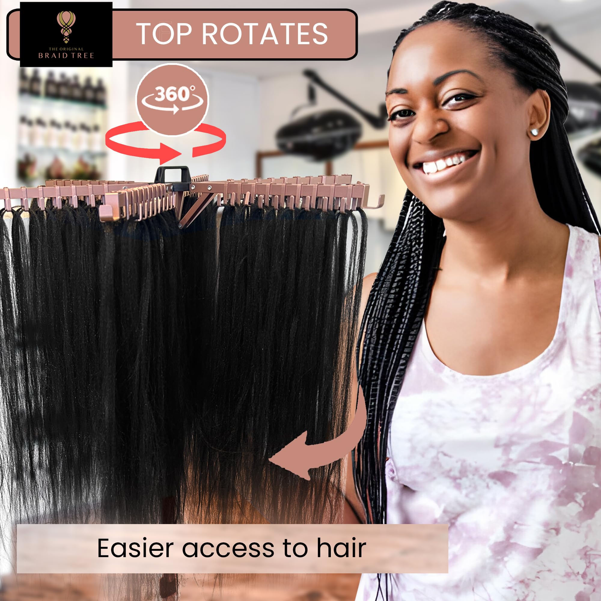 Swivel Braid Tree Braid Rack – Rose Gold, Pre-assembled, Space-Saving ...