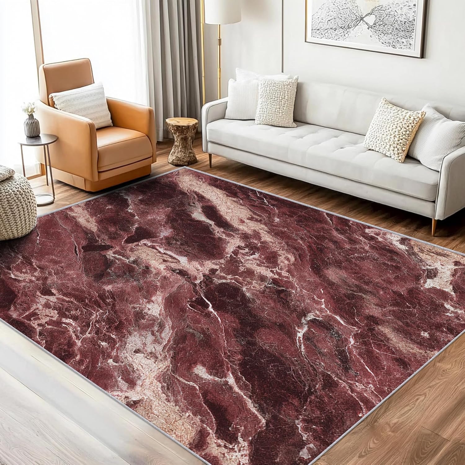 Amazon.com: Maroon Rug 8 x 10 Rugs Modern Industrial Marble Area Rug ...