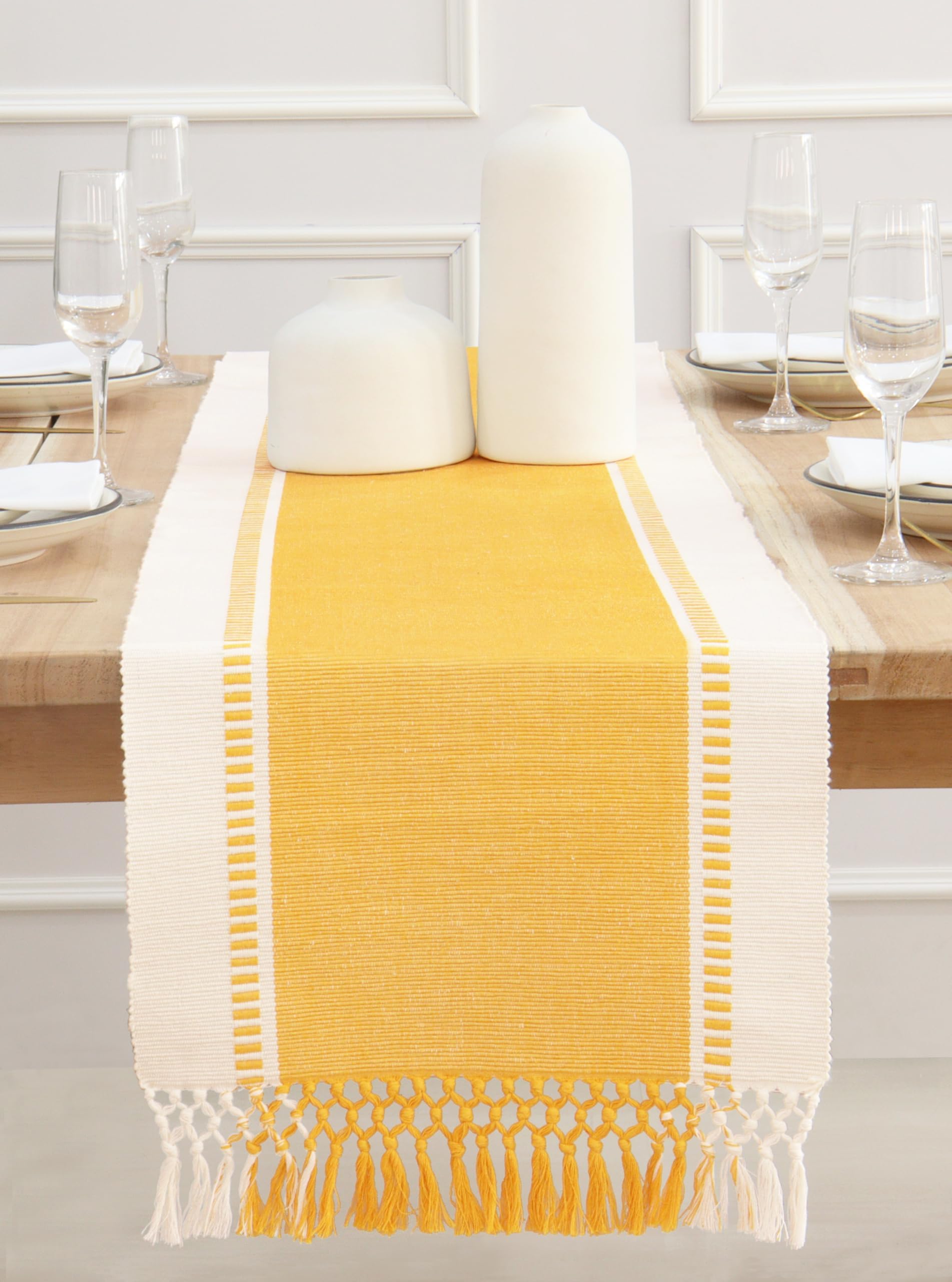 Amazon.com: LEEFONE Yellow Table Runner Modern Linen Cotton Table ...