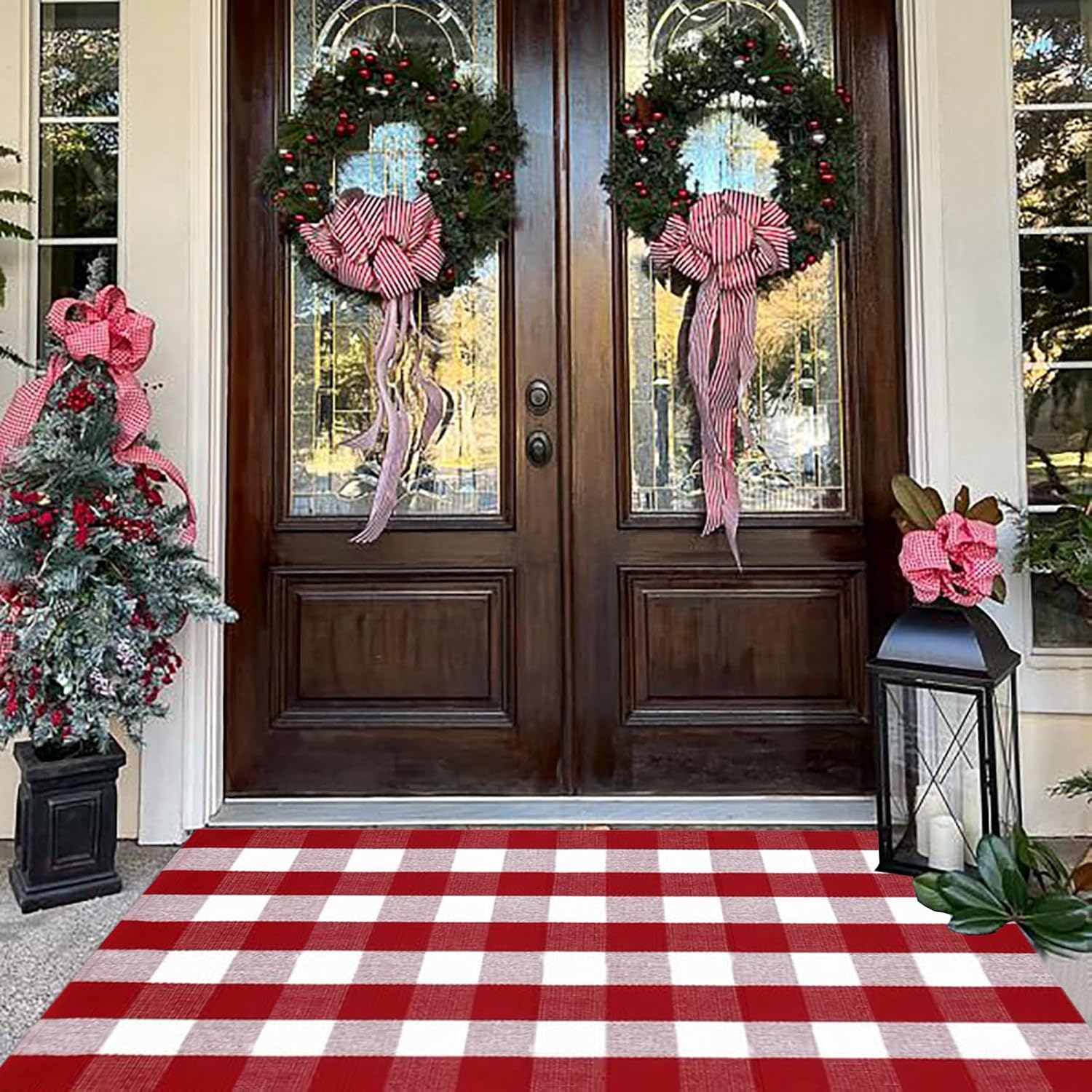 Amazon.com: Buffalo Plaid Outdoor Rug, 3'x5' Red&White Christmas Check ...