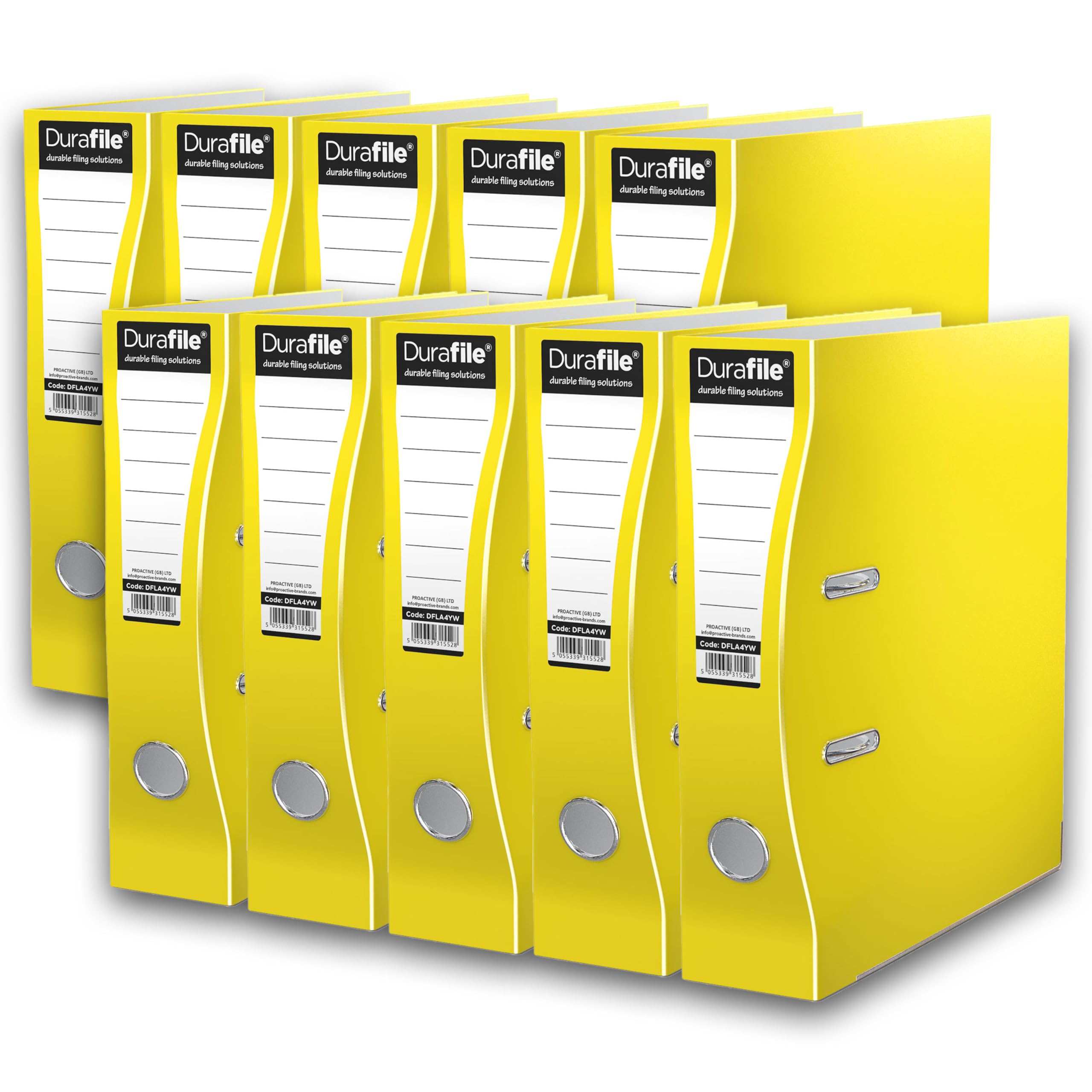 Durafile Lever Arch Files, Yellow, Pack of 10 Folders, Heavy Duty Board ...