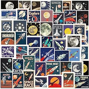 Amazon.com: 50 Pcs Space Travel Stickers Kids Teens Adults Cartoon ...