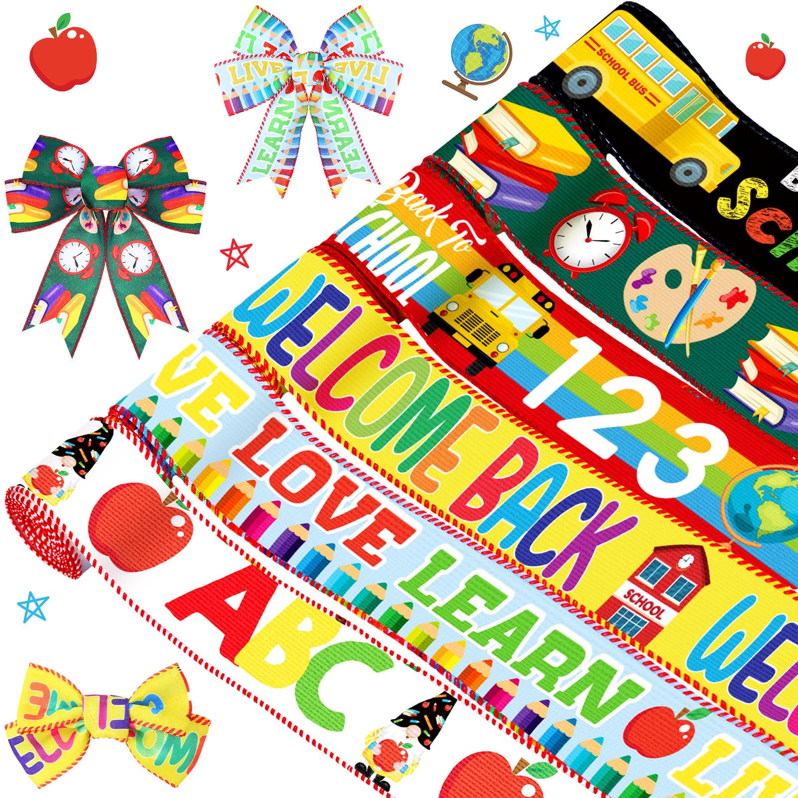 Amazon.com: Yuxung 6 Rolls 30 Yards Back to School Wired Edge Ribbons ...