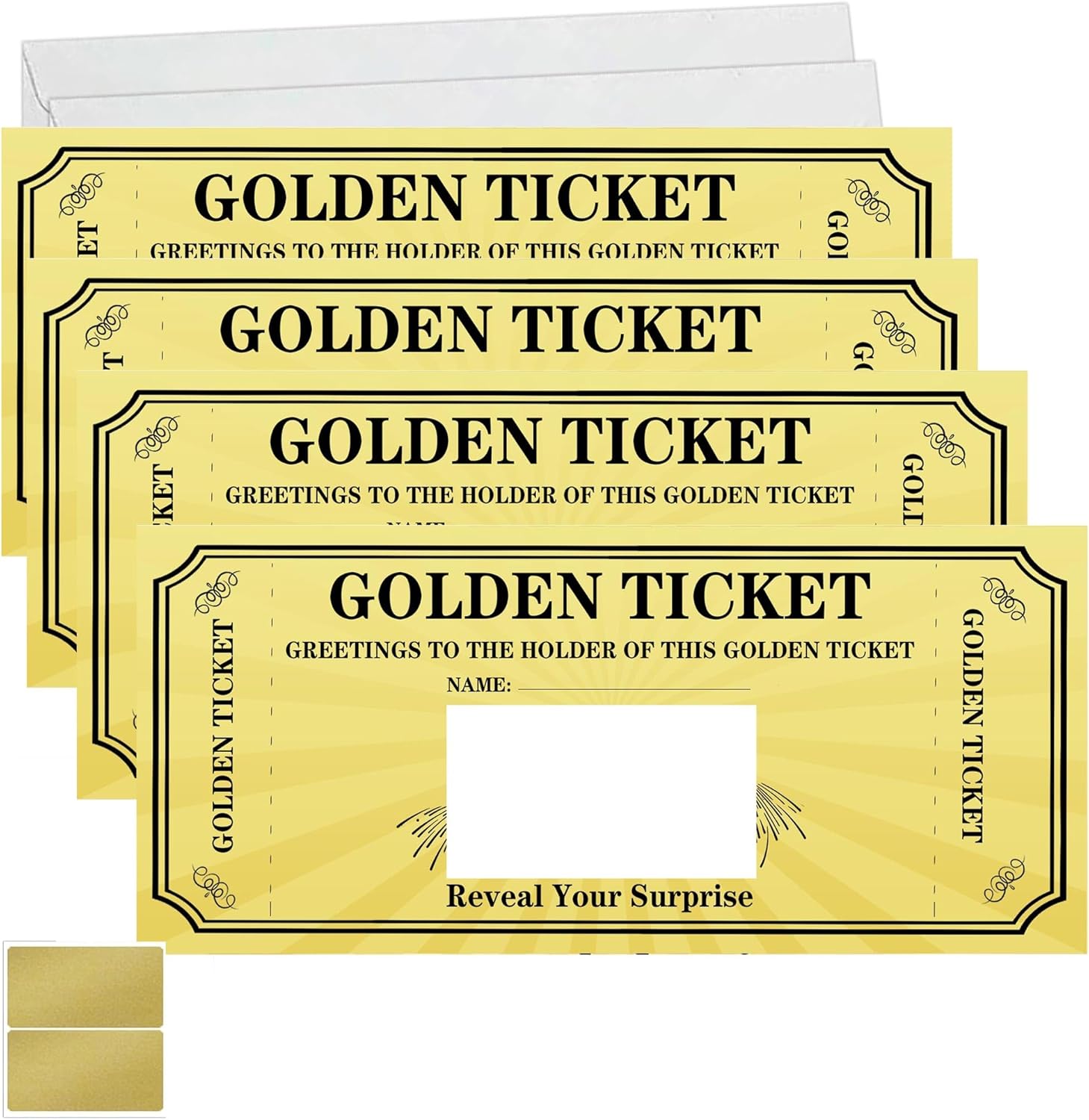 Amazon.com: wootile Golden Ticket Scratch Off Cards with Envelope 3.5x8 ...