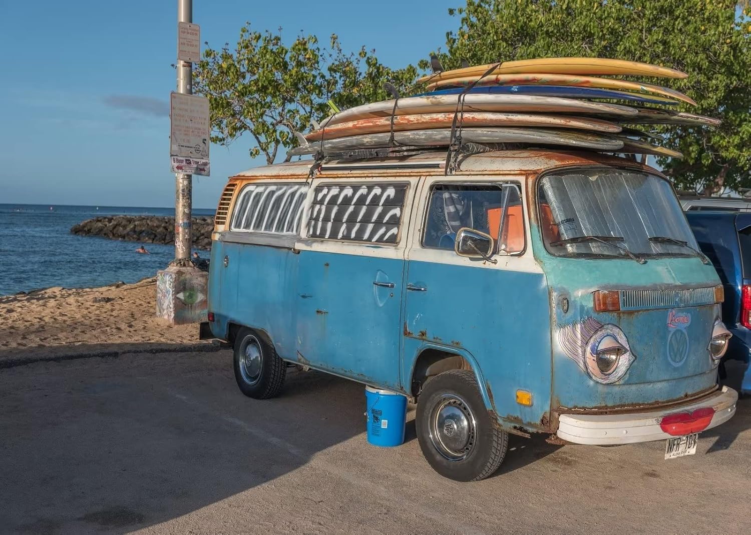 Amazon.com : BELECO 8x6ft Fabric Summer Blue Bus Backdrop Camping Beach ...