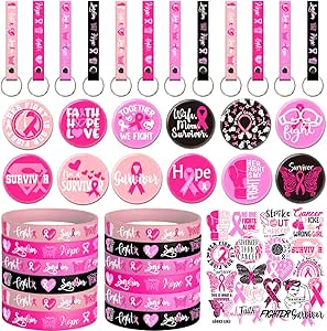 Amazon.com: 96Pcs Breast Cancer Awareness Party Favors Pink Ribbon ...