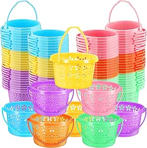 Amazon.com: Ziliny 100 Pieces Plastic Easter Baskets Bulk with Handles ...