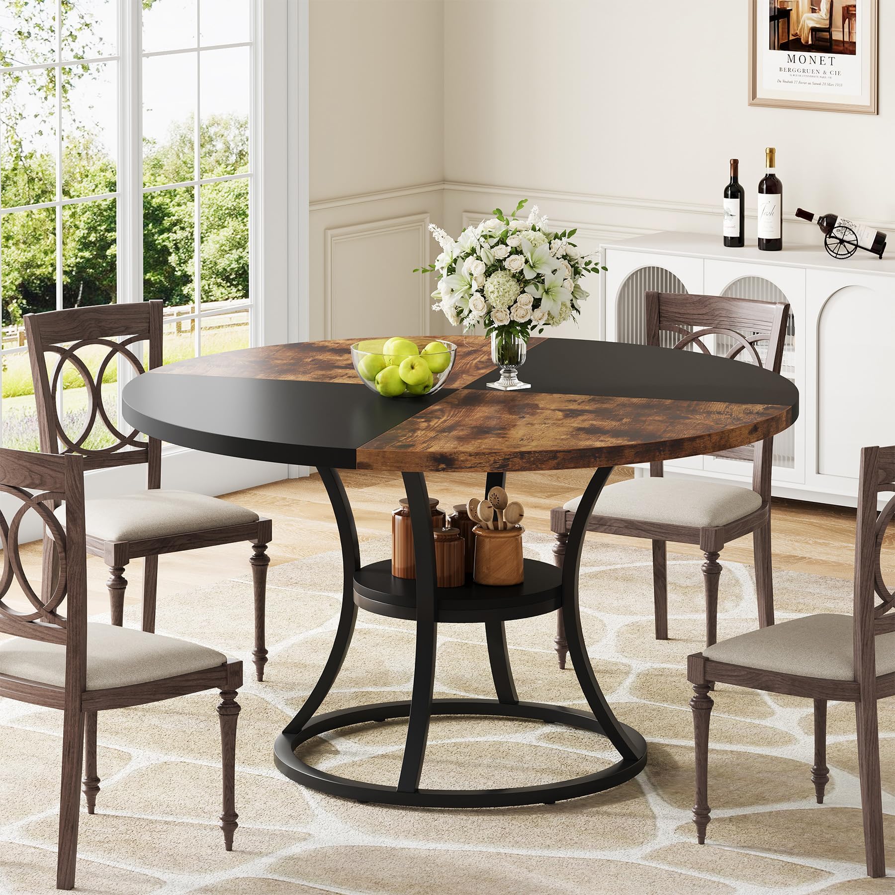 Amazon.com - Condemo Round Dining Table for 4-6, 47 inch Wood Dining ...
