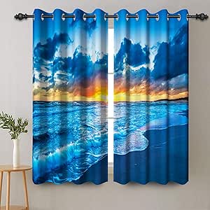Amazon.com: Baocicco Ocean Beach Theme Blackout Window Curtains Sunset ...