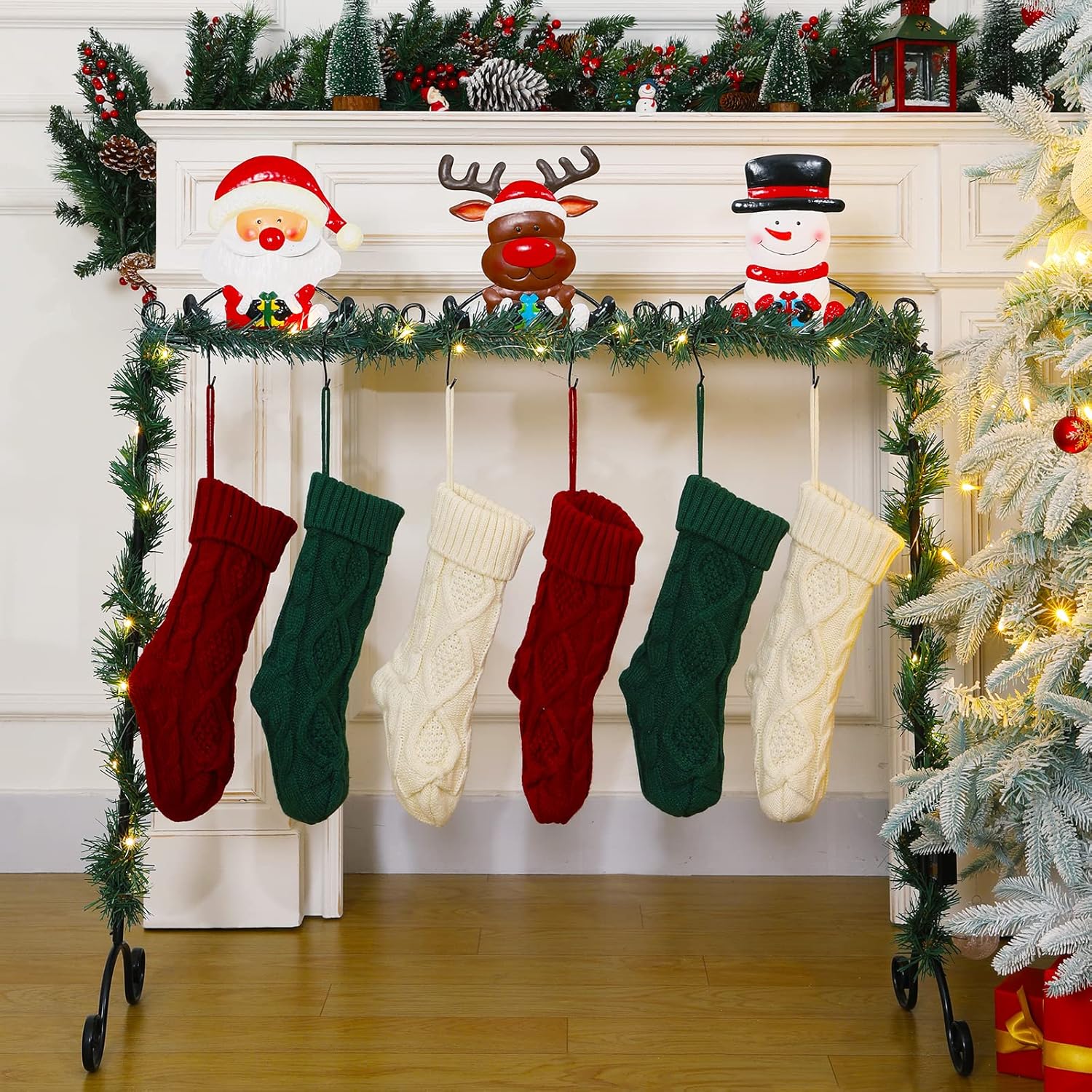 Lighted Metal Christmas Stocking Holder Stand for Floor with 6 Hangers ...