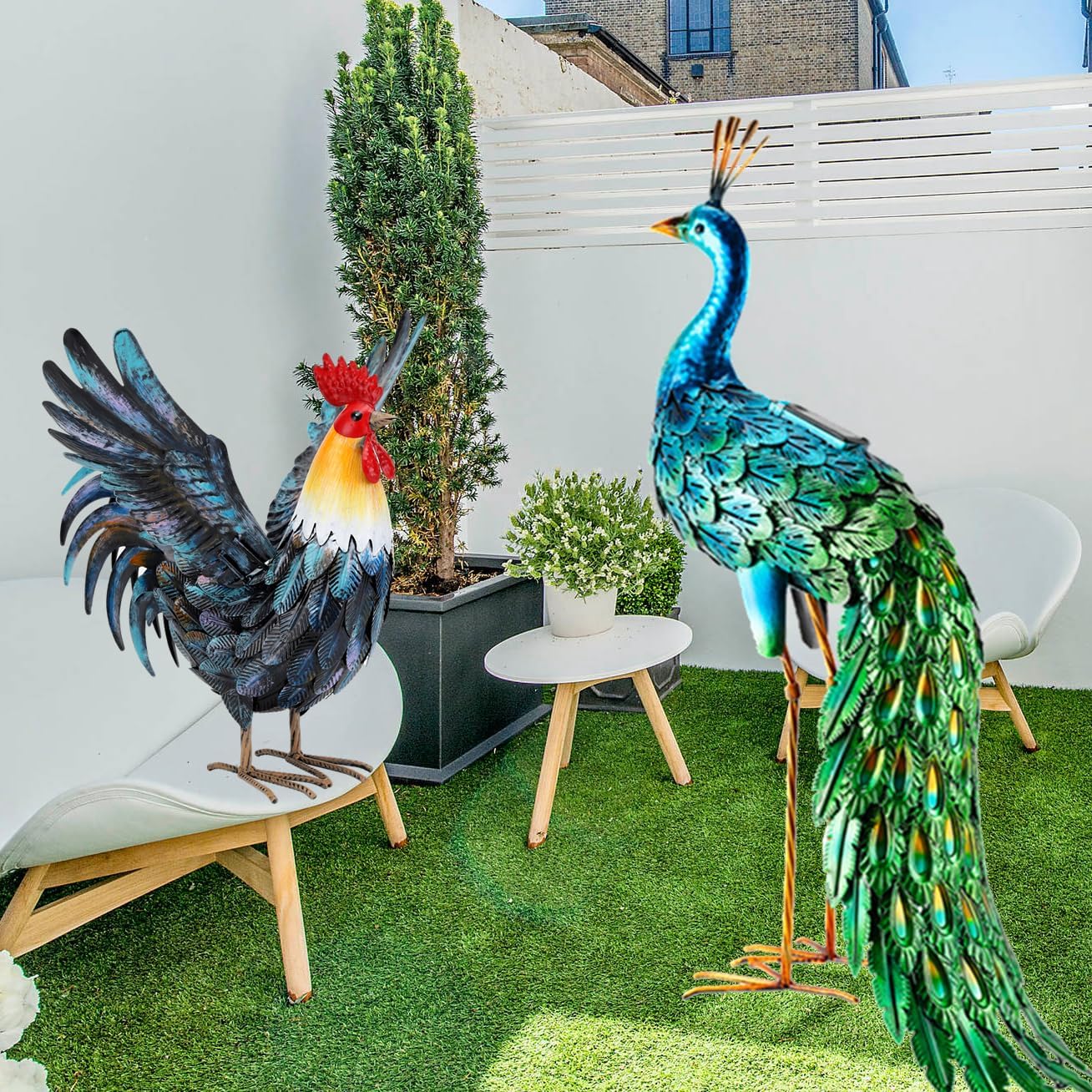 Amazon.com: chisheen Outdoor Peacock Statue Garden Decor Metal Rooster ...