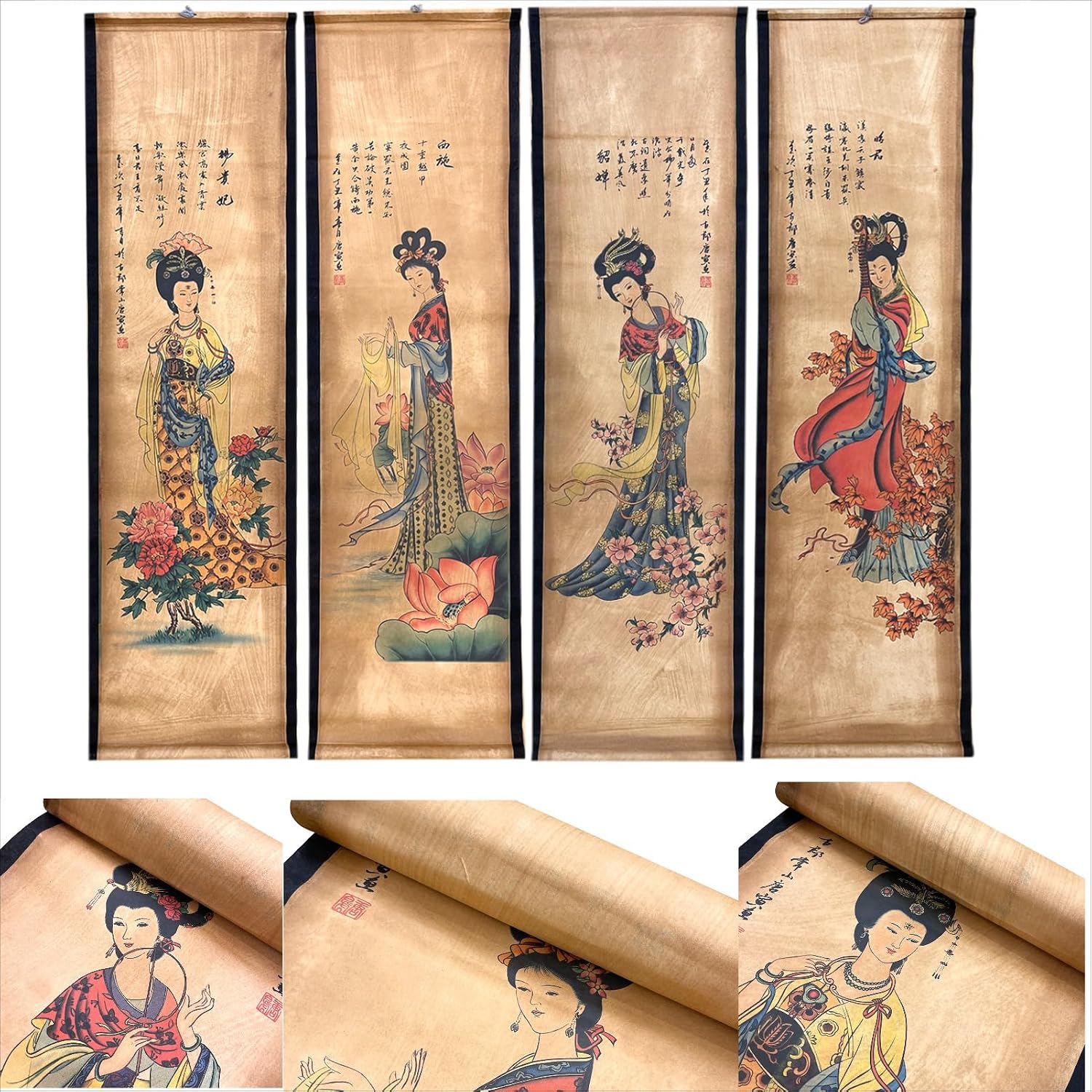 Amazon.com: 4Pack Wall Scroll Hanging Painting for Room Decor, Ancient ...