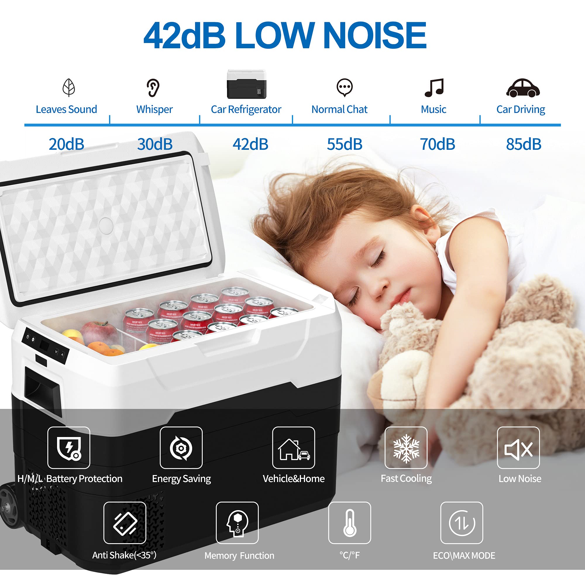 42.5 Quarts Electric Car Refrigerator Freezer AC/DC Compressor Cooler ...