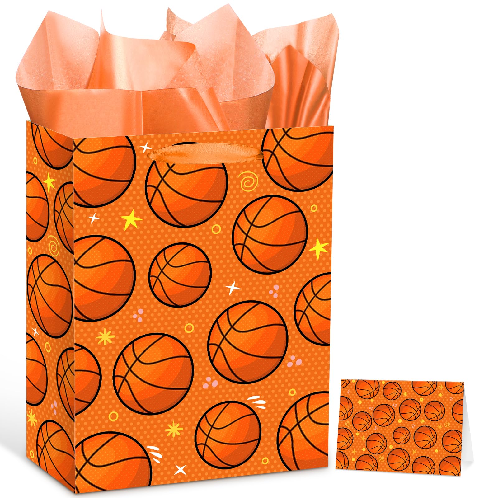 Amazon.com: Orange Basketball Gift Bag with Tissue Paper Set Basketball ...