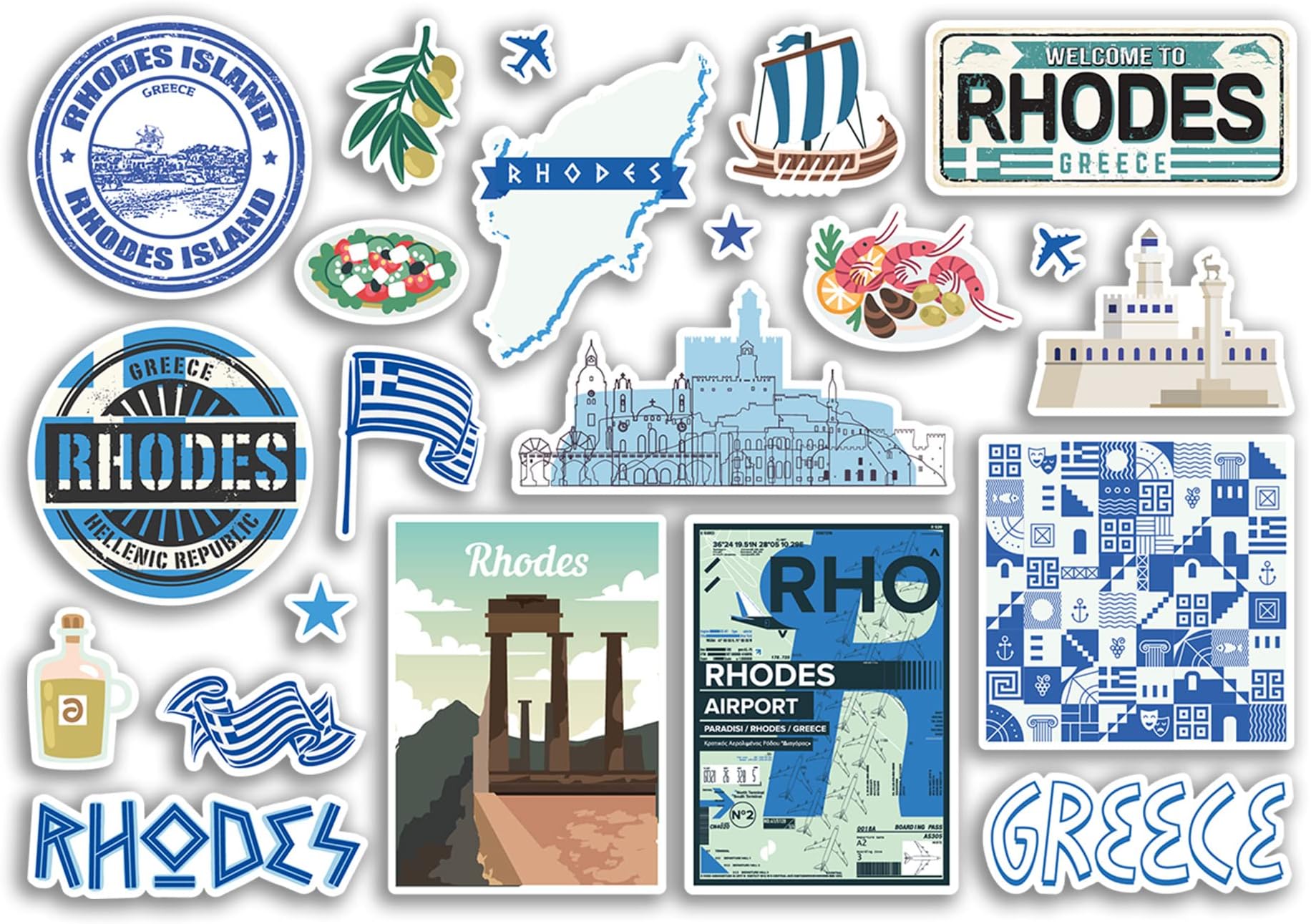 A5 Sticker Sheet Corfu Landmarks Vinyl Stickers - Greece Greek Map ...