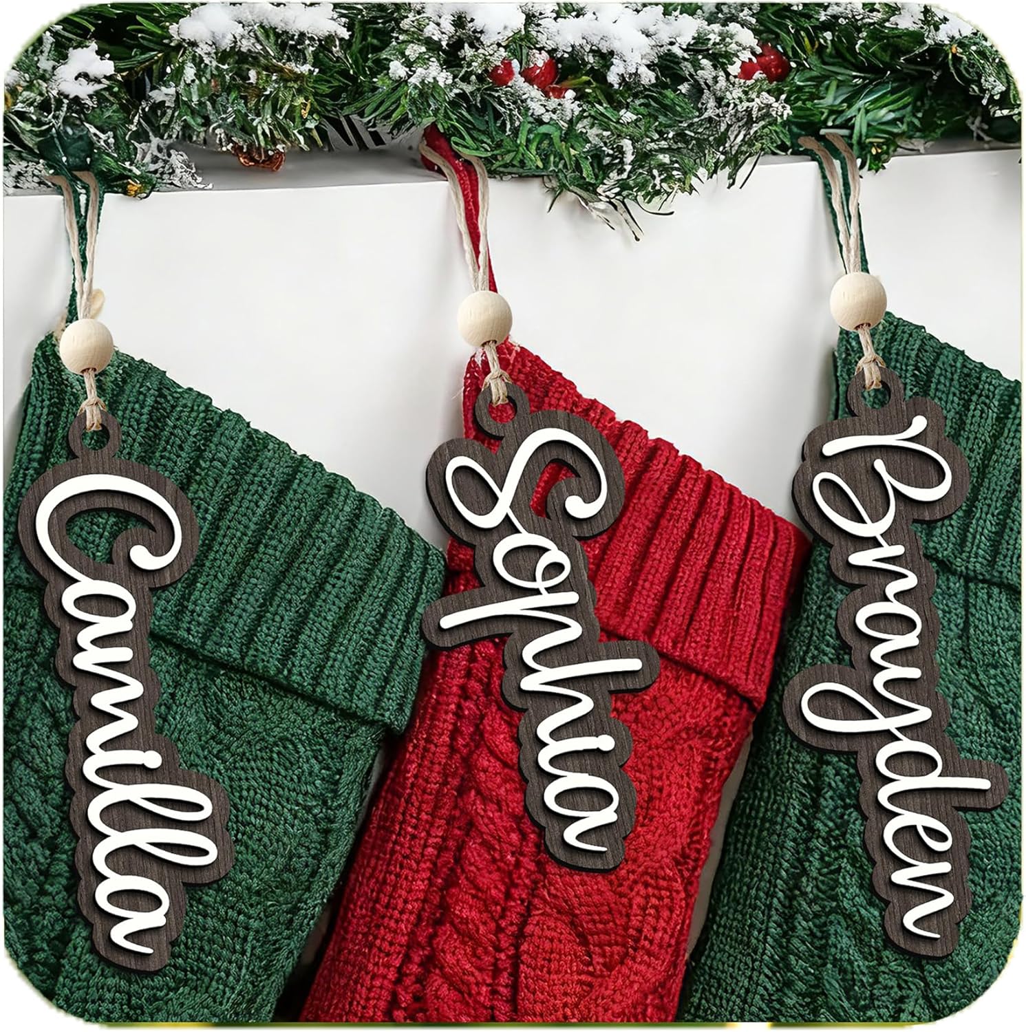 Amazon.com: Christmas Stocking Name Tags Personalized Wooden Handing ...