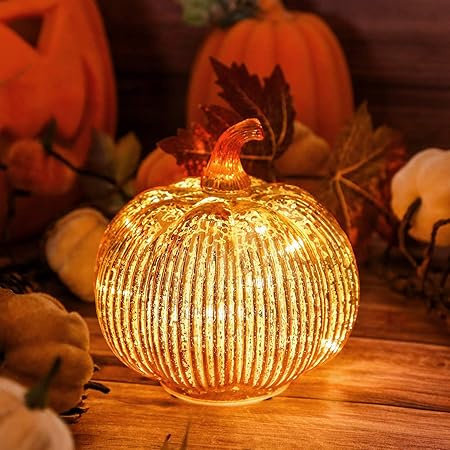 Amazon.com: hvfun Mercury Glass Light up Pumpkin with Timer- Fall ...