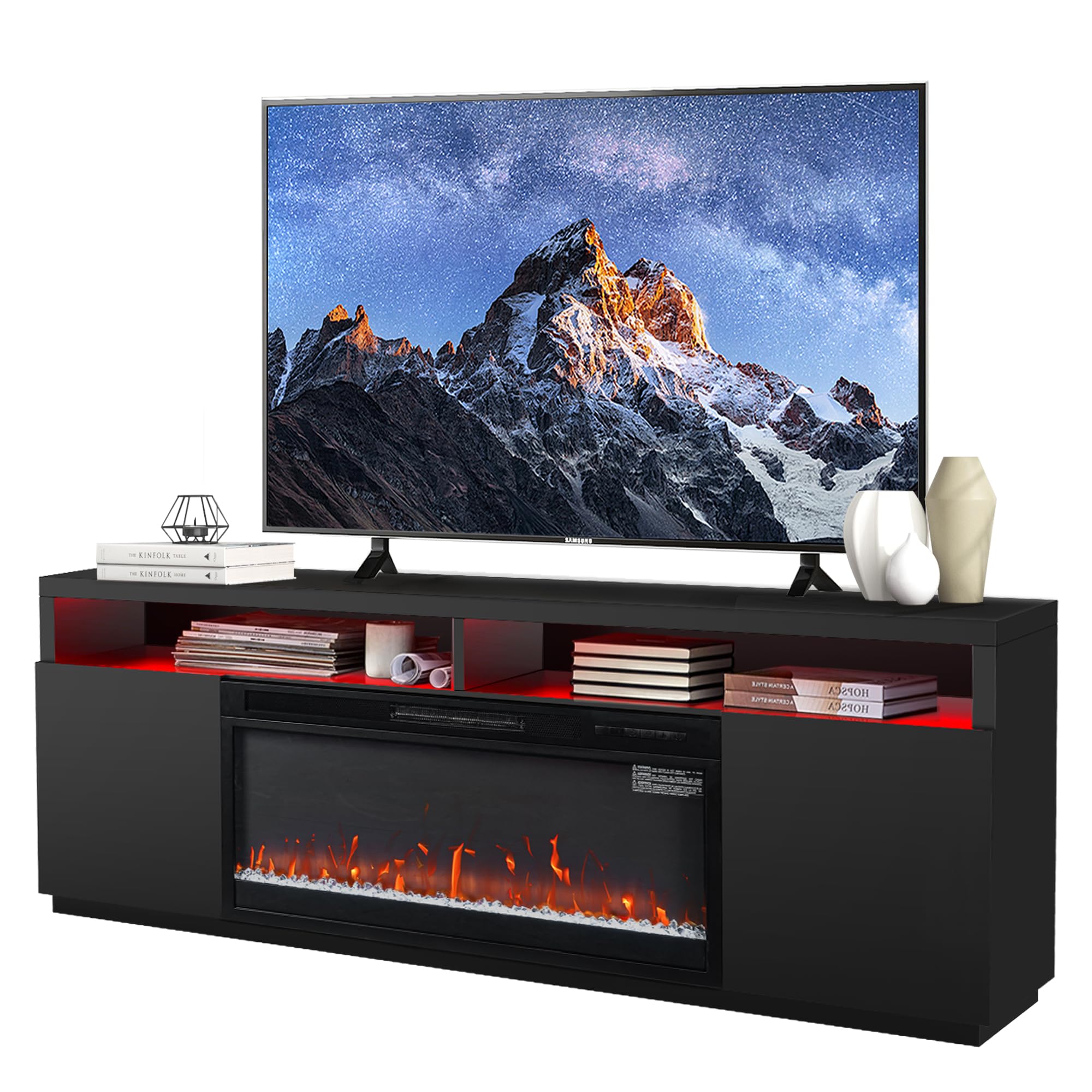 Amazon.com: COMEFFIE 68 inch TV Stand with 36" Fireplace Inserts-Led ...