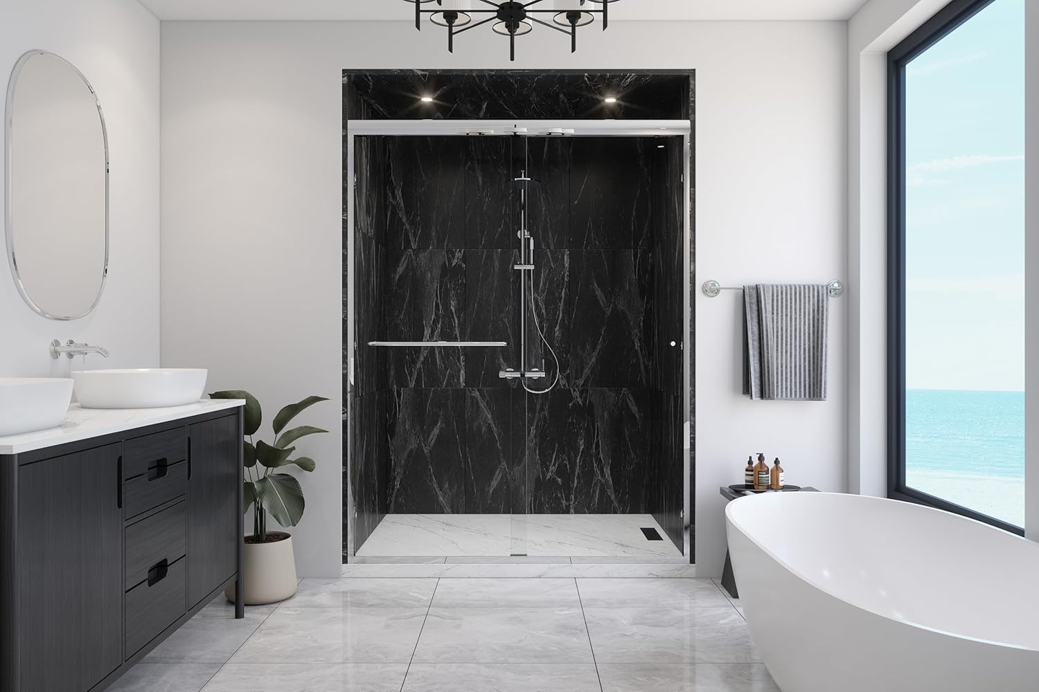 EUROTECH SHOWERS Traditional 56-59" W x 76" H Semi-Frameless Double ...