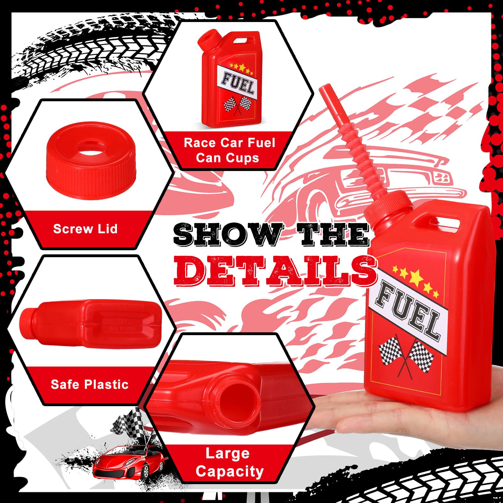 Snapklik.com : Mifoci 12 Pack Race Car Fuel Can Cups Set 11 Oz Car Fuel ...