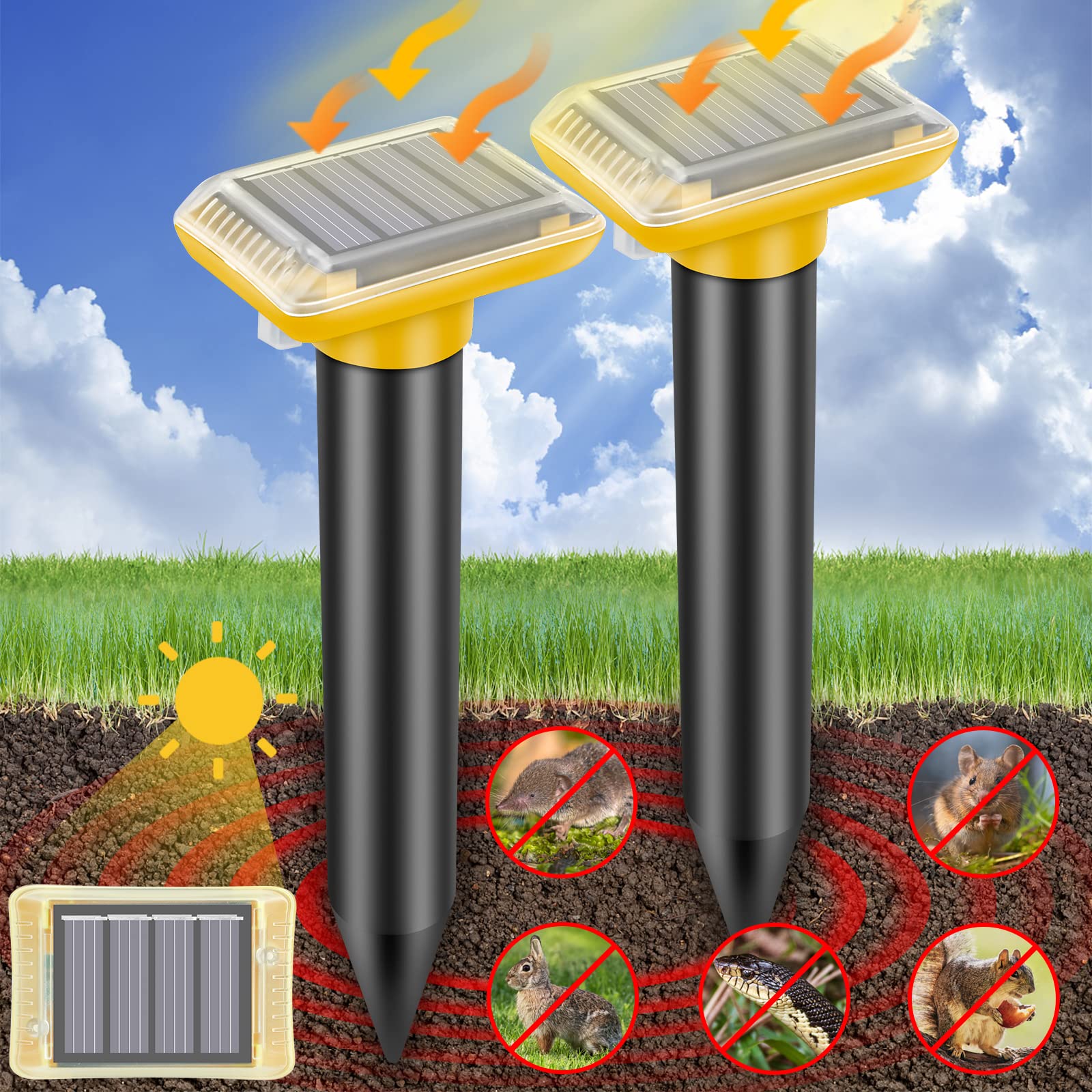 Amazon.com: Ultrasonic Mole Repellent Outdoor, Solar-Powered Gopher ...