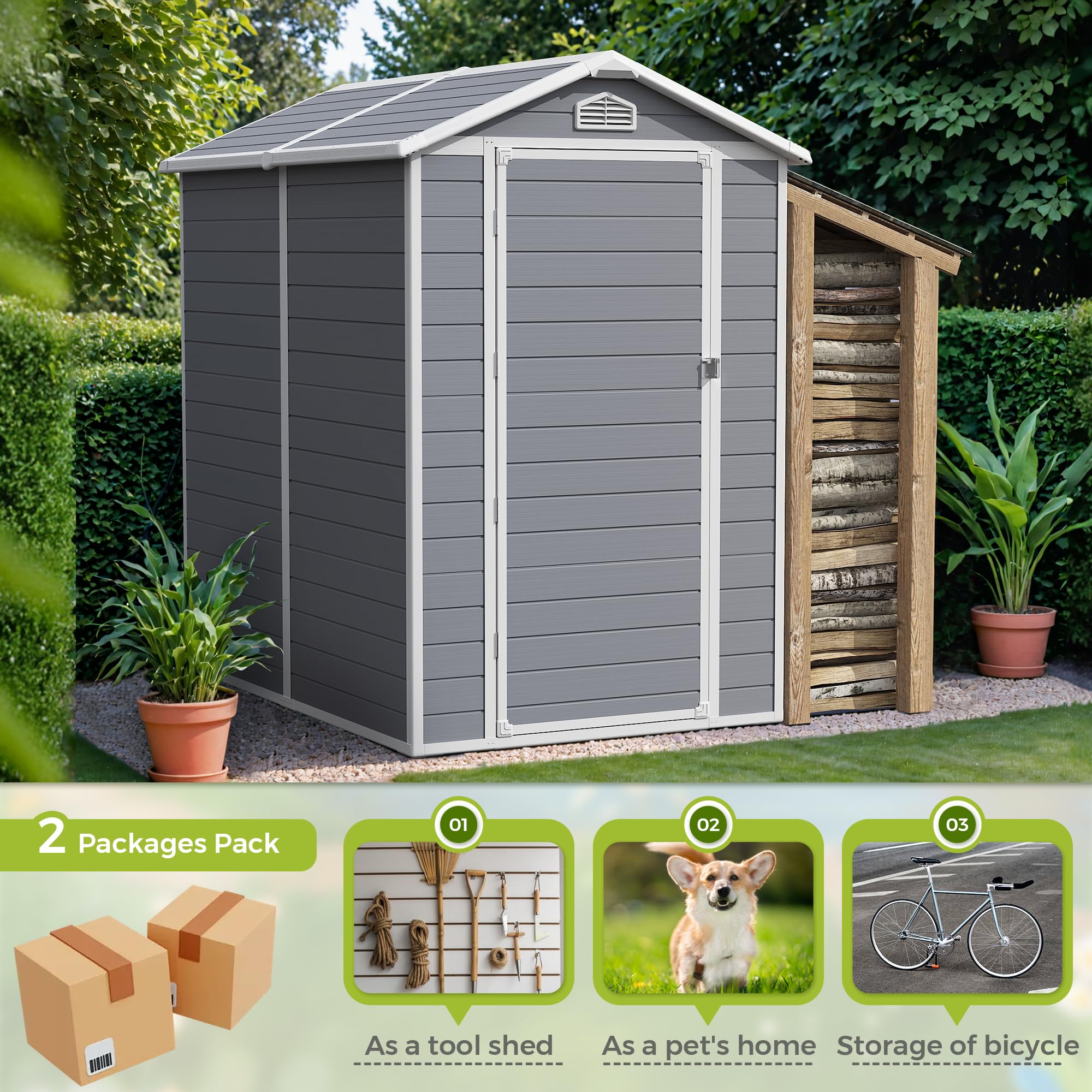 Snapklik.com : Greesum 6X4FT Resin Outdoor Storage Shed, All Weather ...