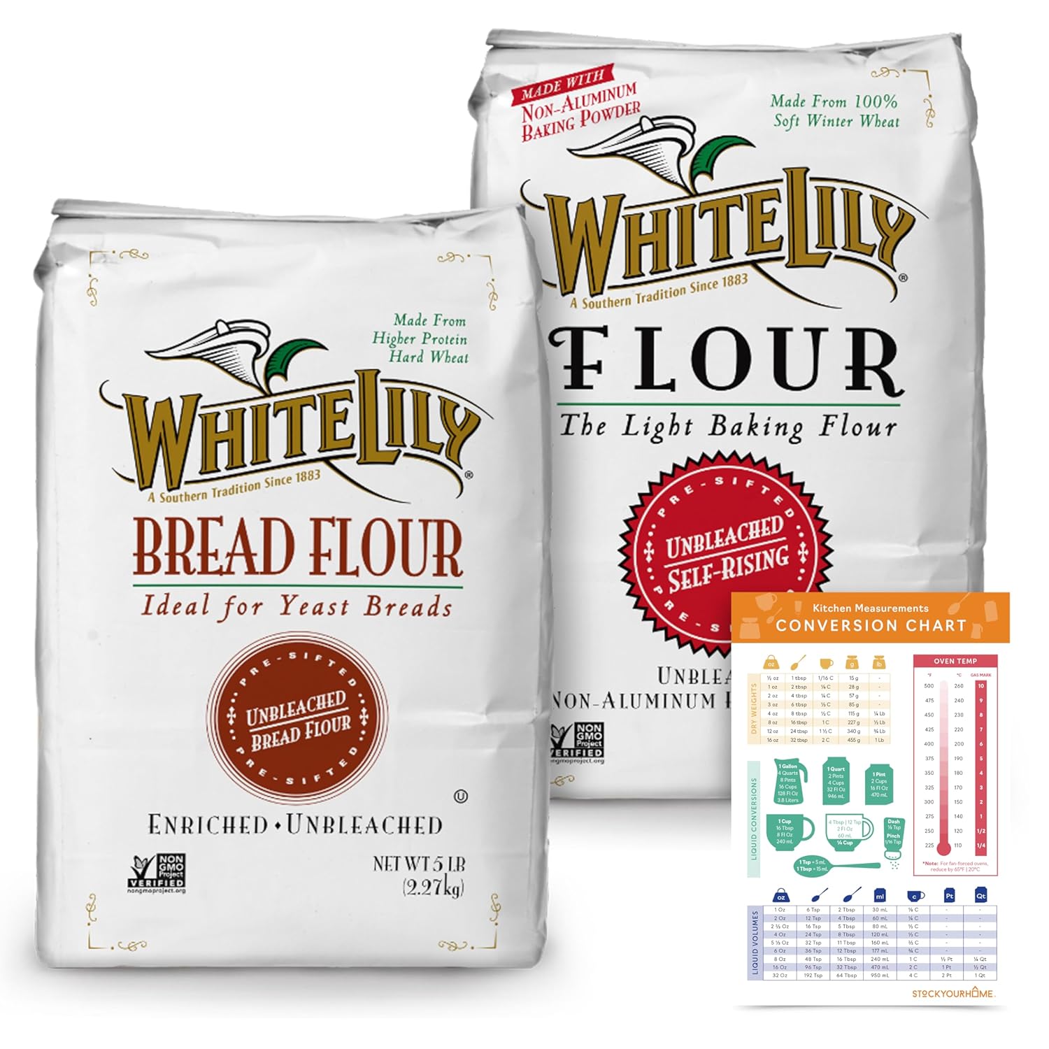 Amazon.com: White Lily Unbleached Bread Flour & Unbleached Self Rising ...