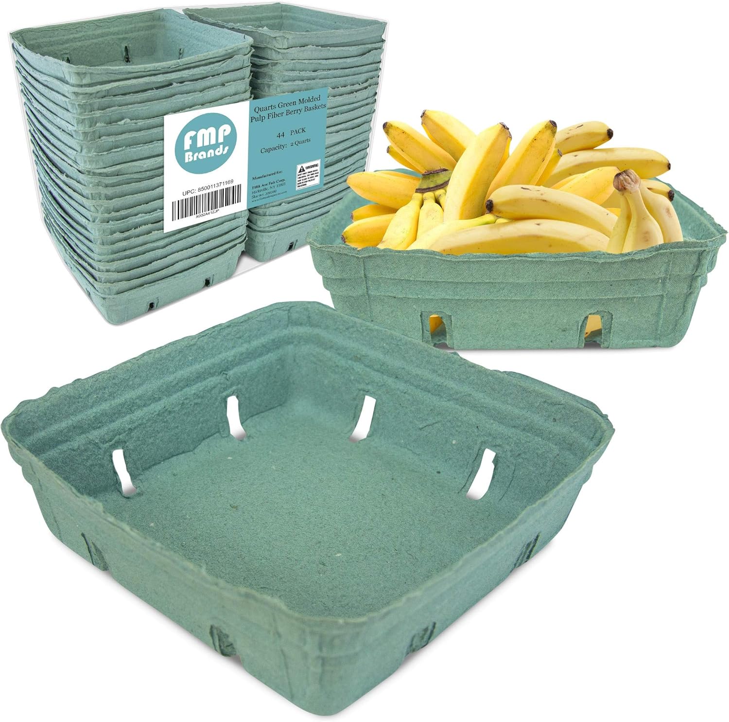 Amazon.com: [44 Pack] 2 Quarts Green Molded Pulp Fiber Berry Basket ...