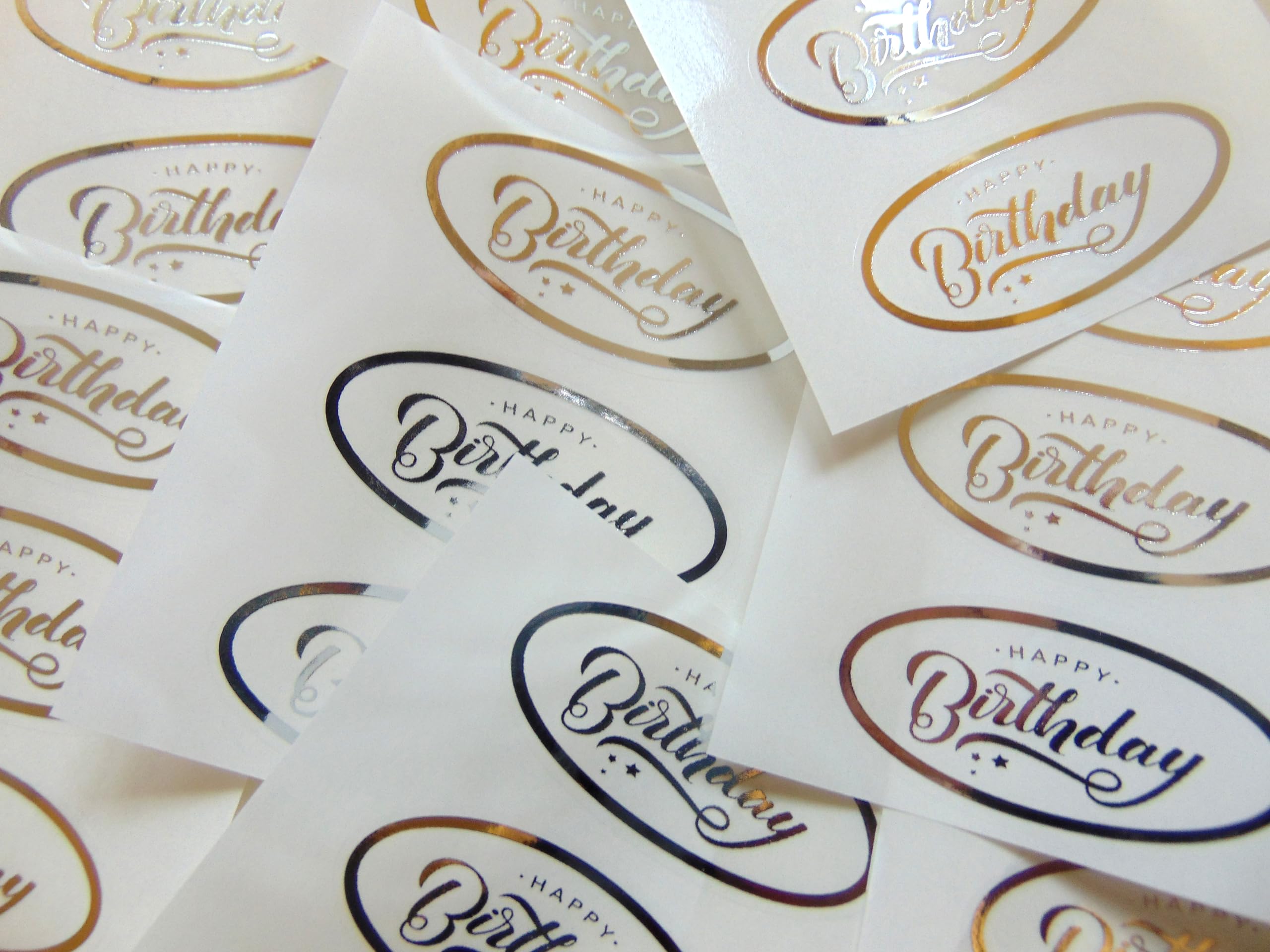 Pack of 24 Happy Birthday Stickers, Bright Shiny Silver on Clear ...