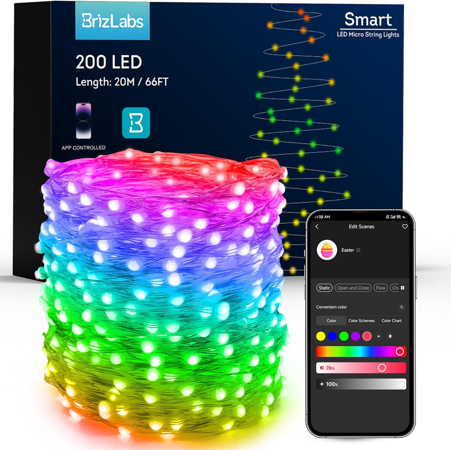 Amazon.com: BrizLabs Smart Fairy String Lights, 66ft 200 LED WiFi RGB ...