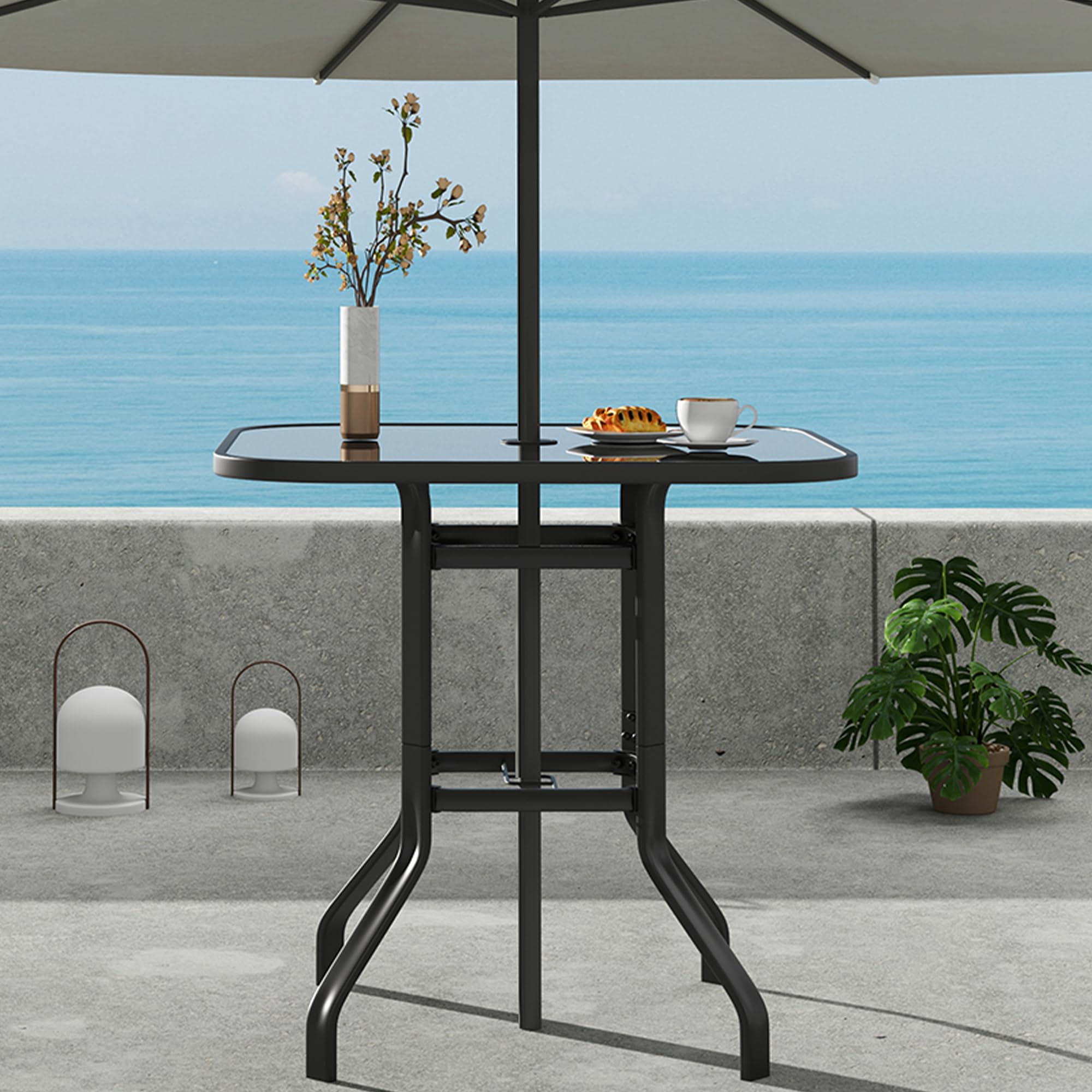 Amazon.com: YITAHOME Patio Table w/Umbrella Hole, 32" Square Outdoor High Top Table w/Thick ...