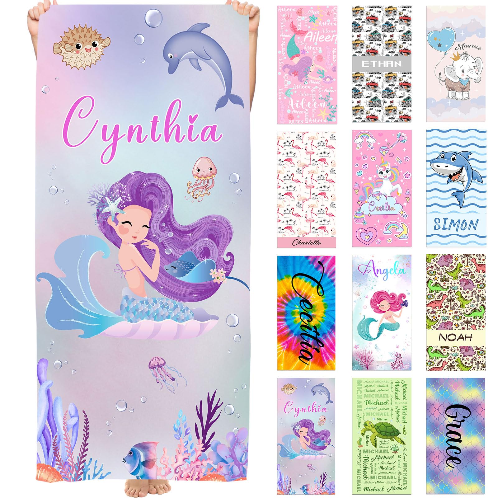 Amazon.com: Kidrex Personalized Beach Towel for Kids Girls Boys Adults ...