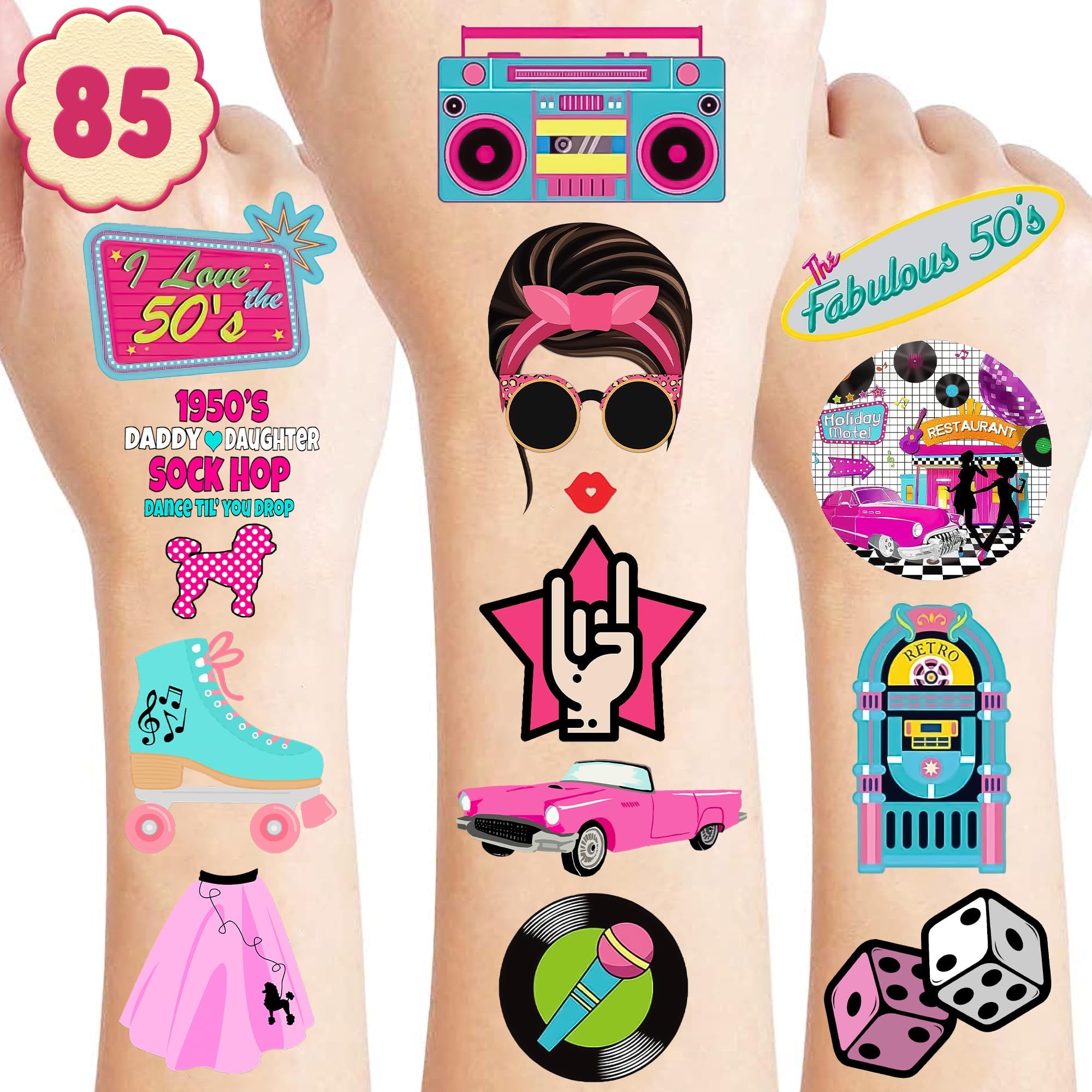 Amazon.com : 50s Temporary Tattoos Sticker for Kids 85 Pcs 50s Birthday ...