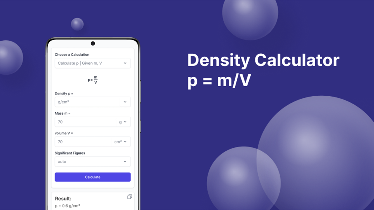 Density Calculator p = m/V - App on Amazon Appstore