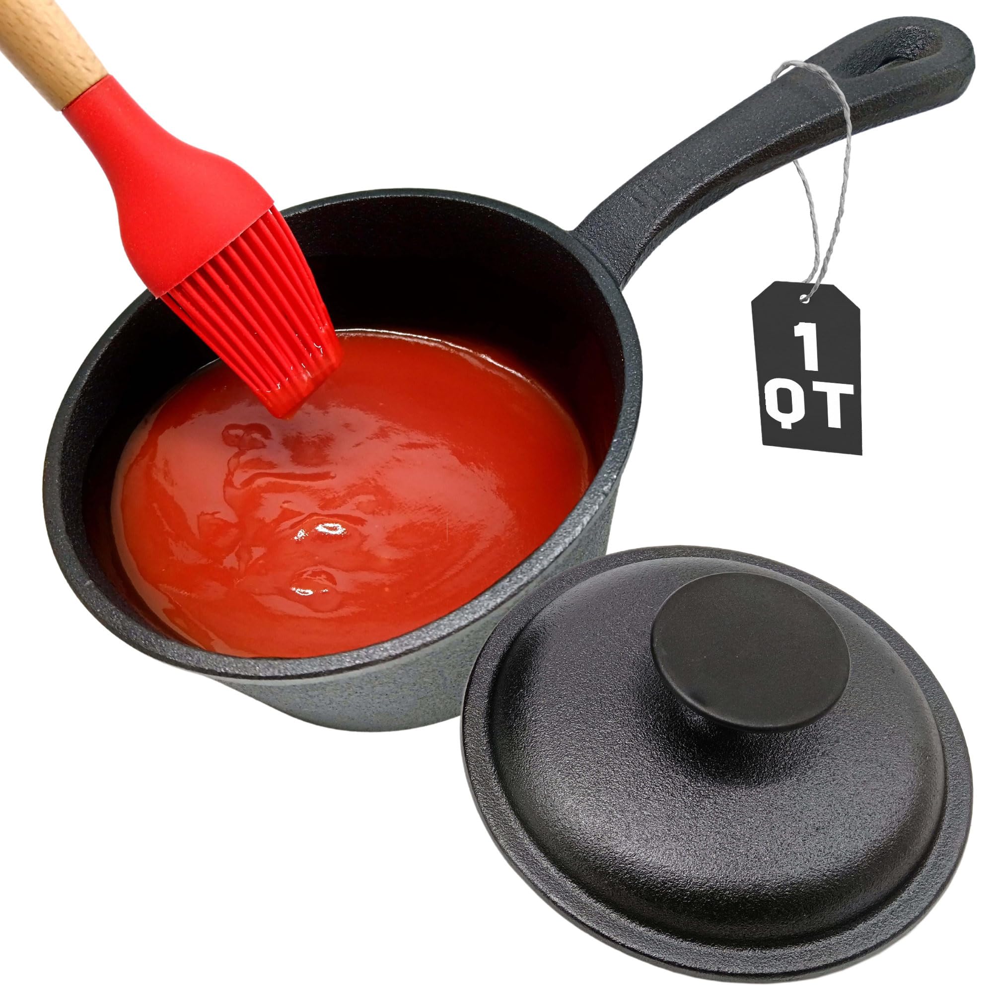 Amazon.com: 1 QT Cast Iron Sauce Pot with Lid & Brush - Ideal for ...