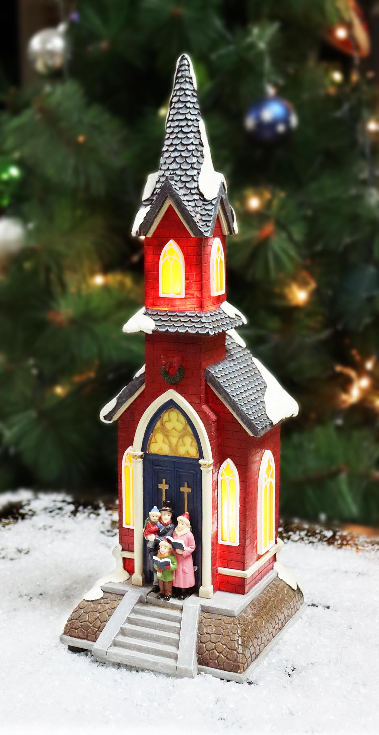 Snapklik.com : MOMENTS IN TIME Christmas Village Red Church LED Lights ...