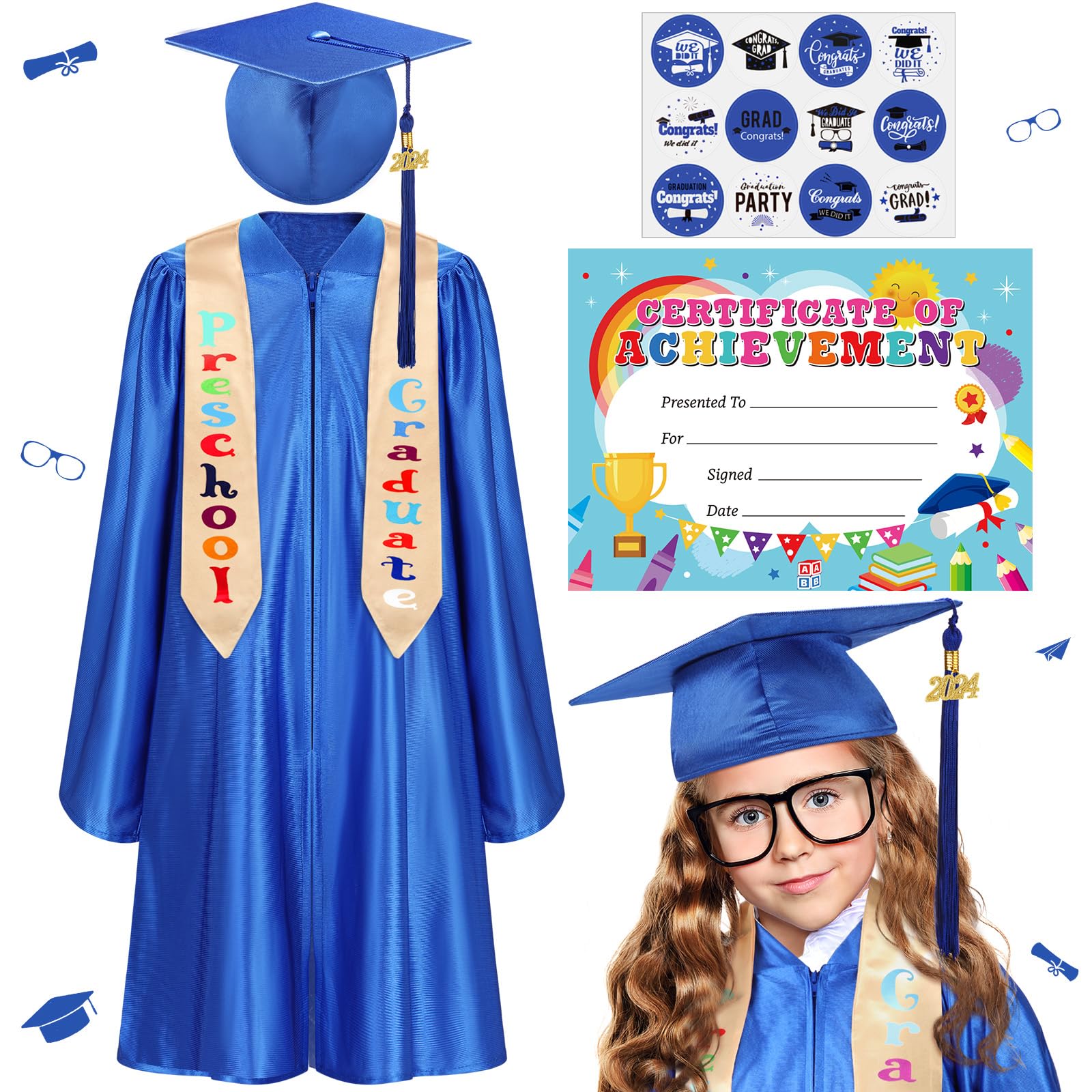 Buy Zhanmai Kindergarten and Preschool Graduation Cap Gown Stole Set ...