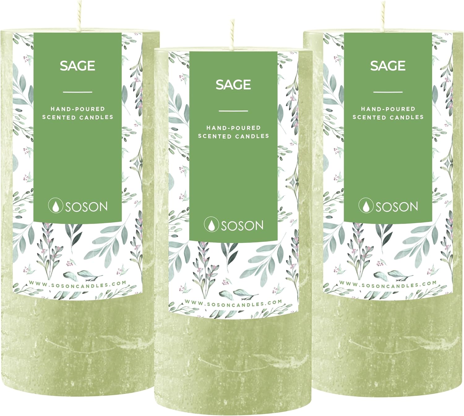 Amazon.com: Simply Soson 3x6 inch Green Sage Rustic Pillar Scented ...