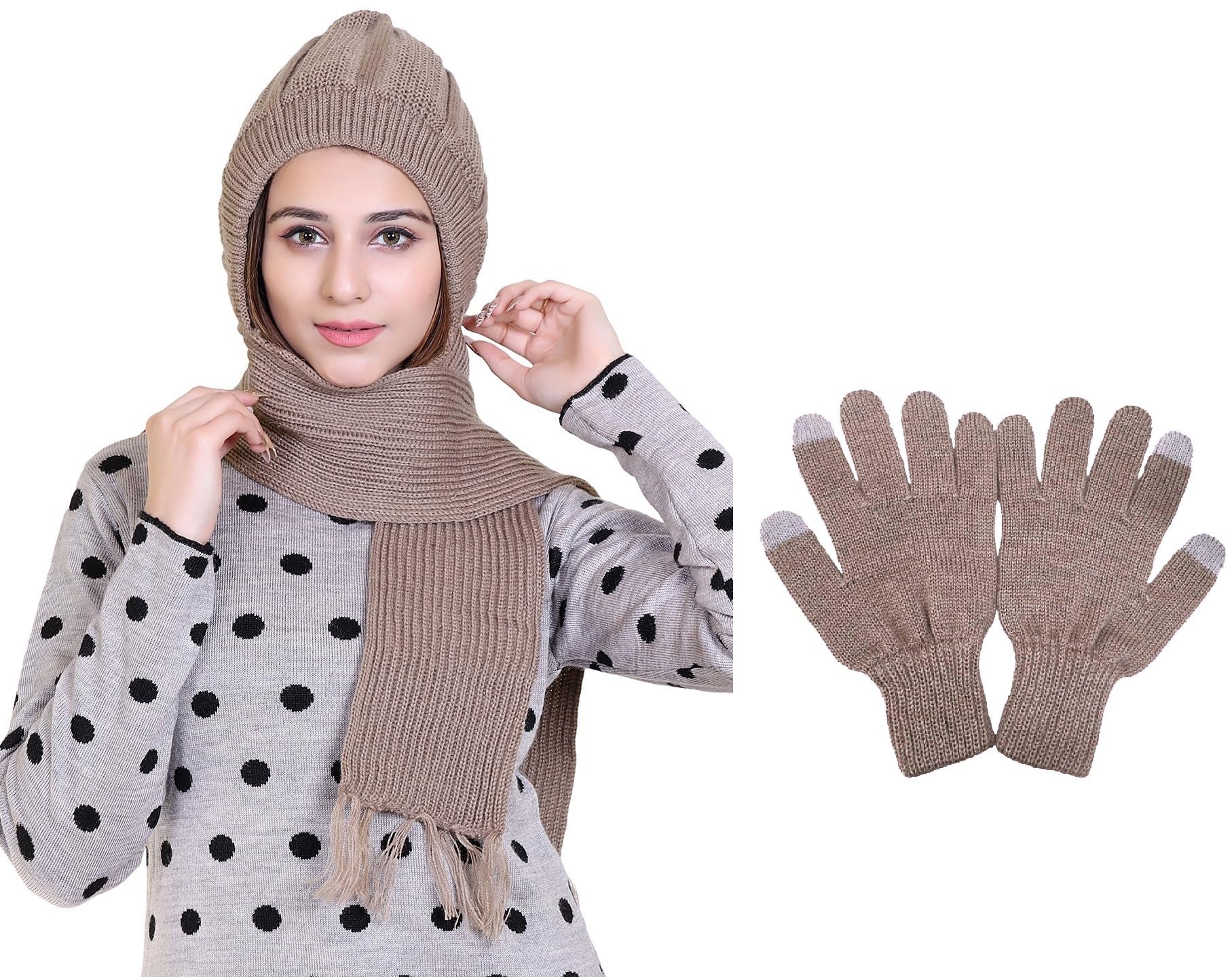 Buy Gajraj Combo Set of Soft Knitted Winter Warm Woolen Cap with Woolen ...