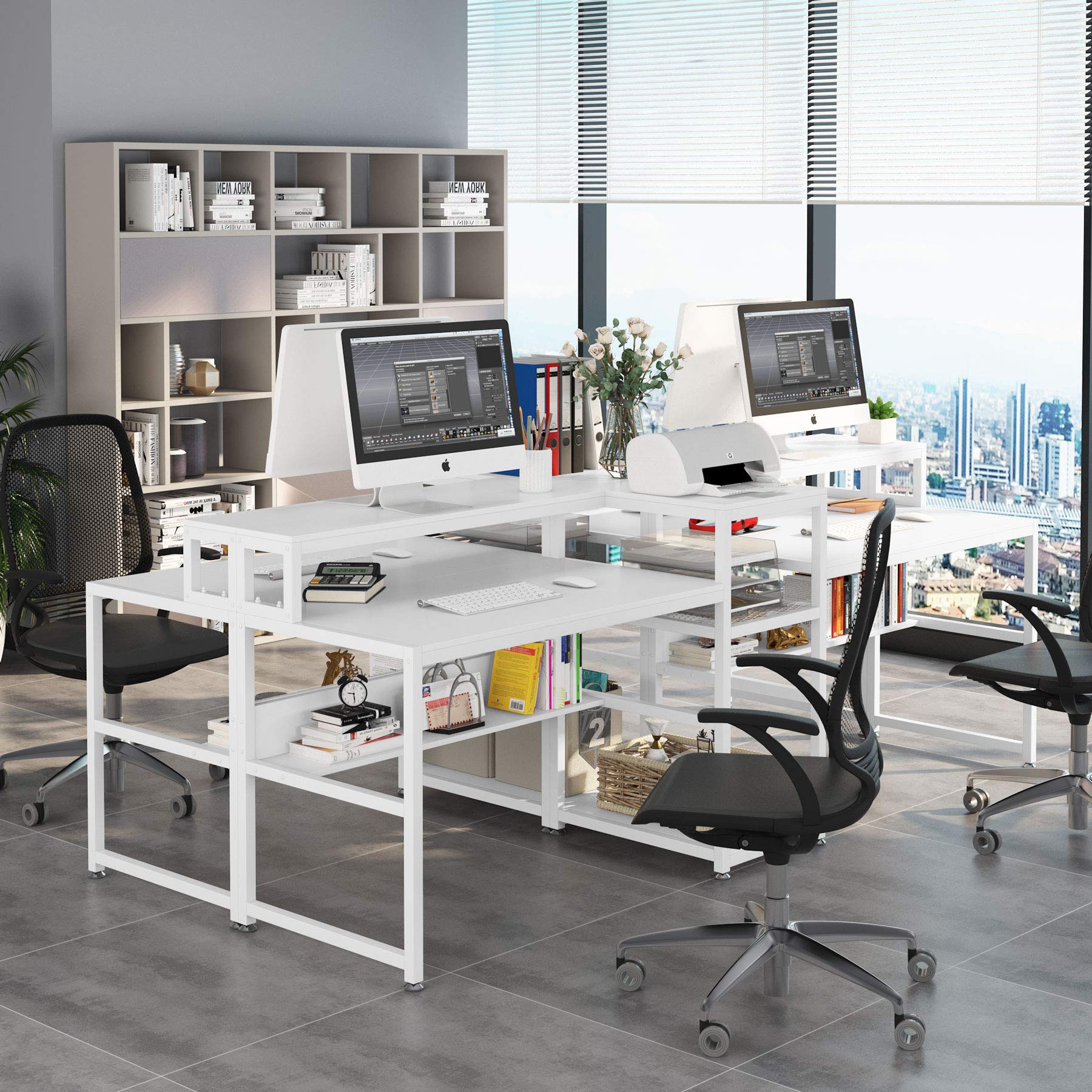 Buy Tribesigns 94.5 inch Double Computer Desk with Storage Shelf, Extra ...