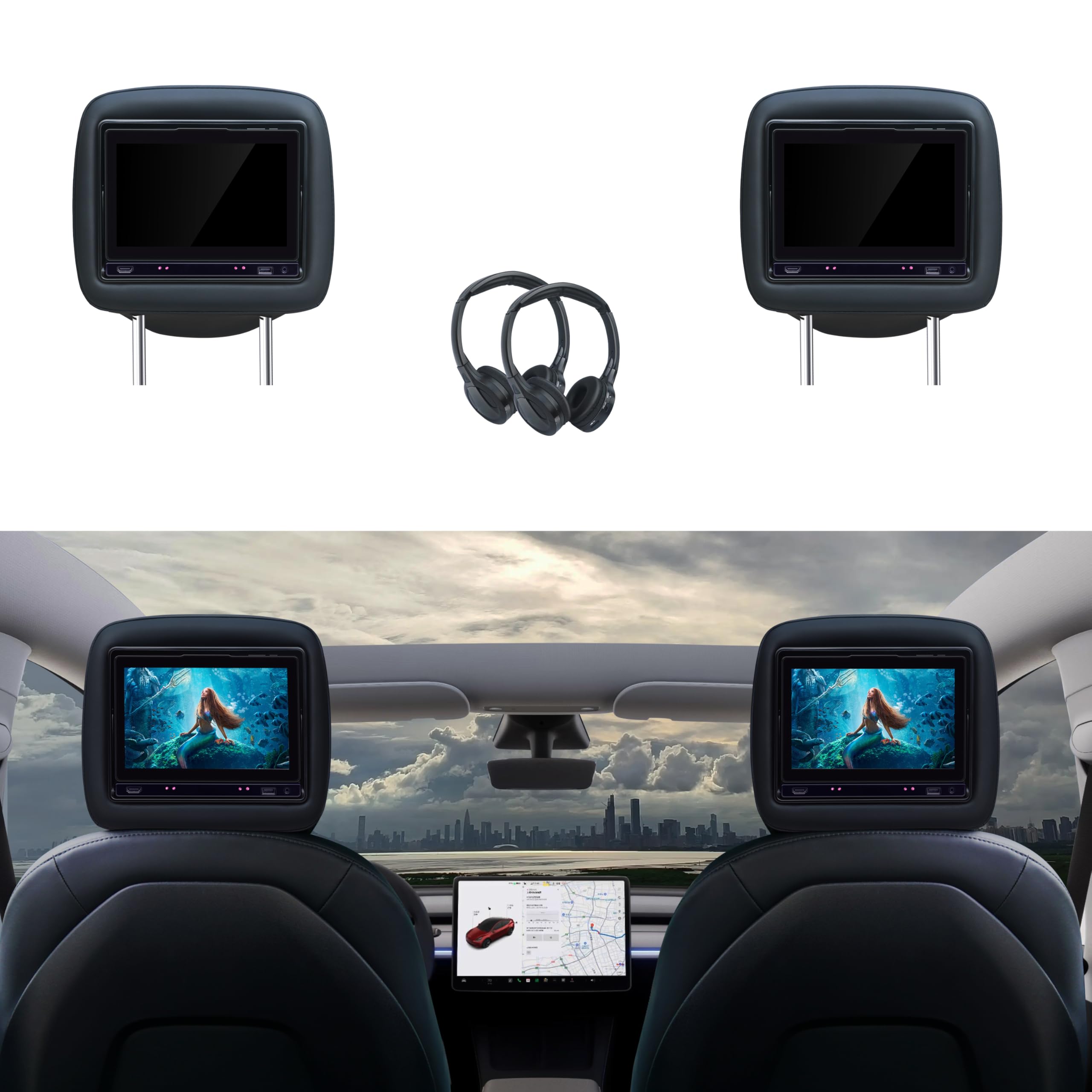 Amazon.com: THEVRSE 8 Inch Interactive Dual Screen Headrest System for ...