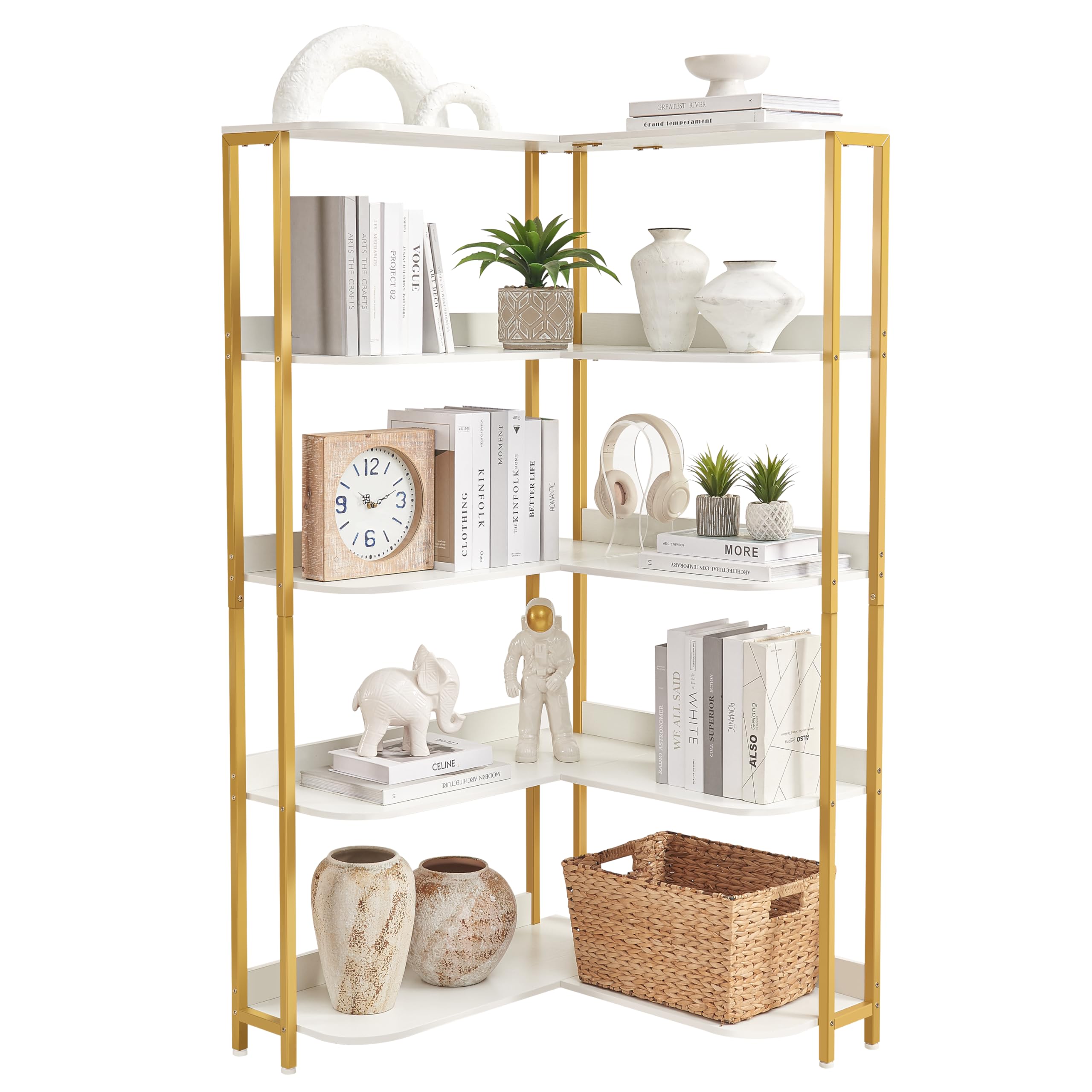 Amazon.com: Alaxgumrol Gold L-Shaped Bookshelf, Modern Corner Bookshelf ...