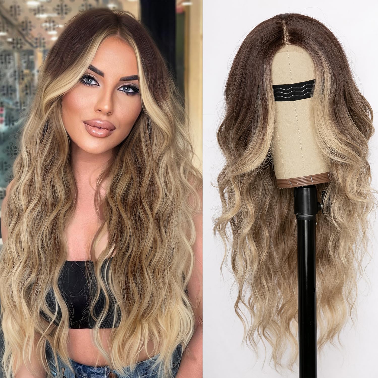 Amazon.com : AISI HAIR Ombre Dirty Blonde Wig for Women, Long Wavy Lace ...
