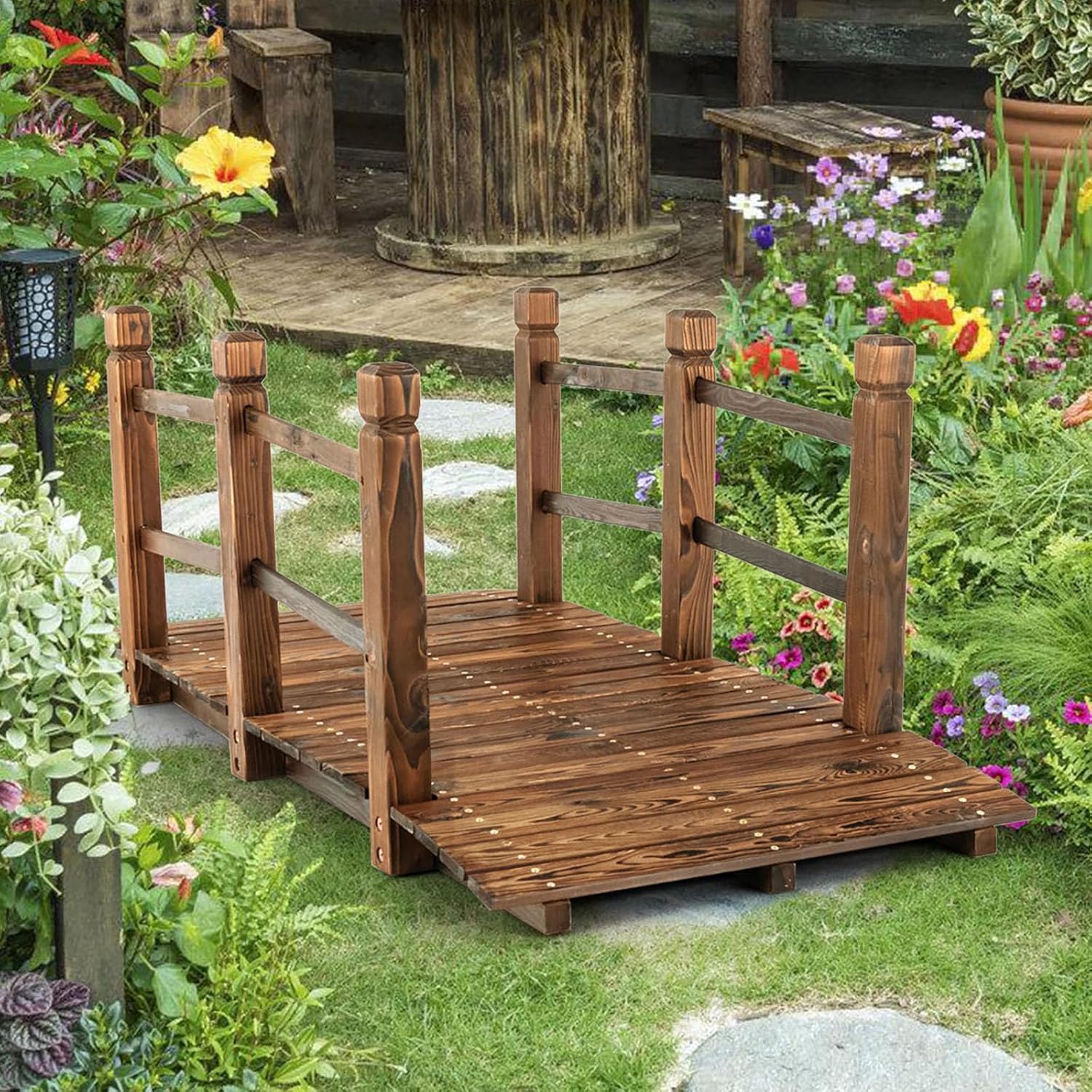 Amazon.com : Giantex 5 ft Garden Bridge - Stained Wood Arc Footbridge ...