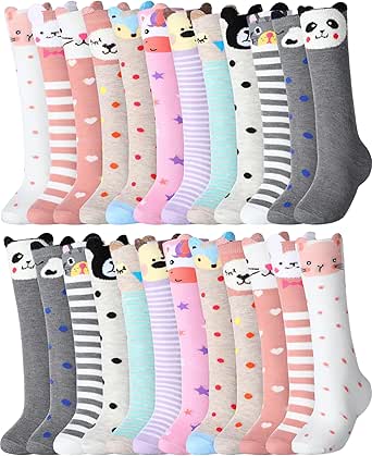 Amazon.com: Suhine 24 Pairs Girls Knee High Socks Kids Funny Animal ...