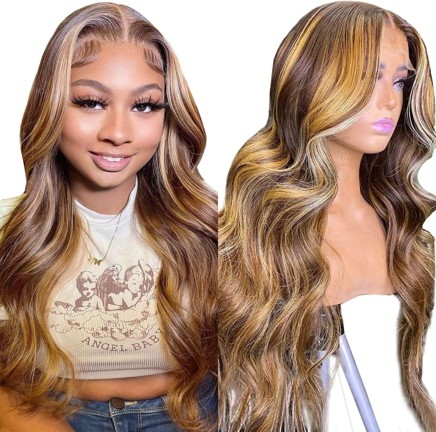 Amazon.com : KeaBalo Ombre Lace Front Wig Human Hair Skunk Stripe Human ...