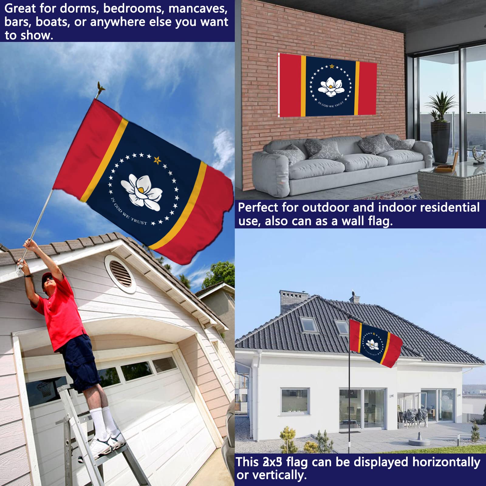 Snapklik.com : New Mississippi State Flag 2x3 Outdoor Double Sided ...
