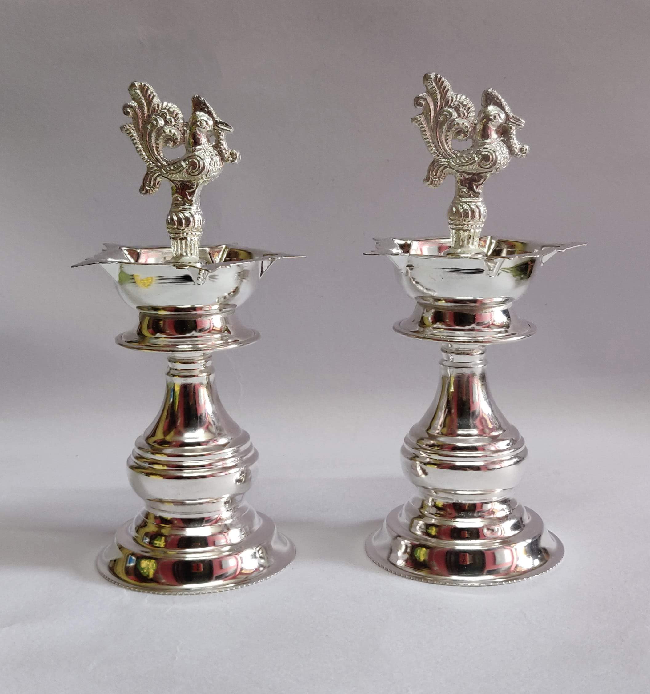 Buy Bhakti Minds Traditional German Silver Kerala Star Nilavilakku Diya ...